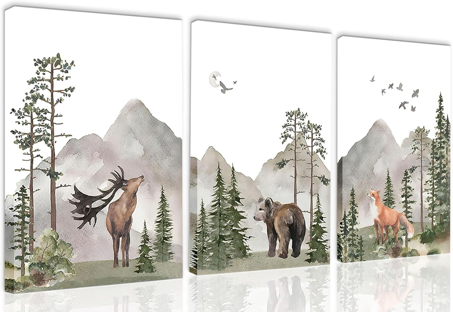 Yaneiro Woodland Nursery Canvas Wall Art Set of 3, Wild Animals Forest ...