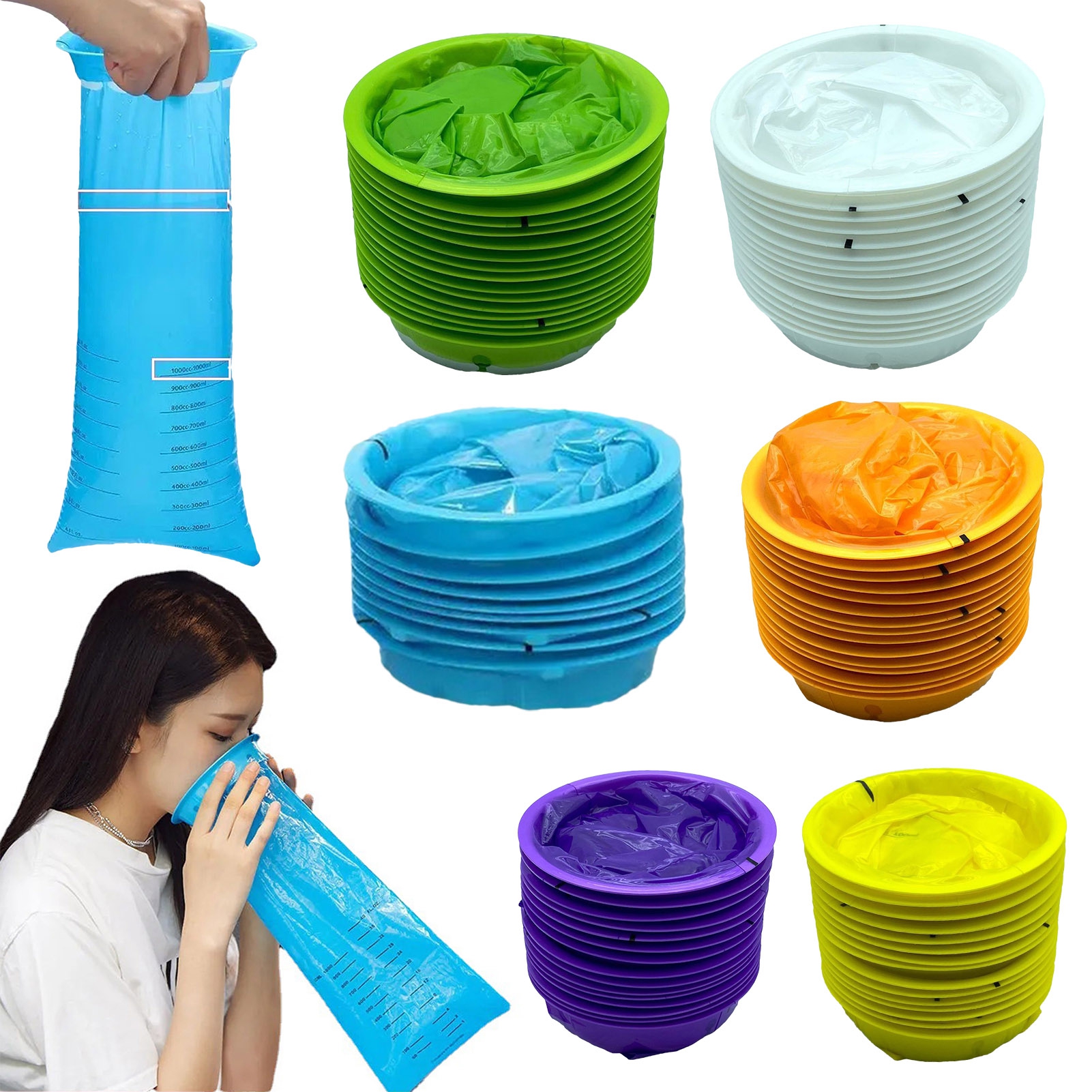 Yanerim 25 Pcs 1000ML Disposable Vomit Bag Leakproof Thick Portable ...