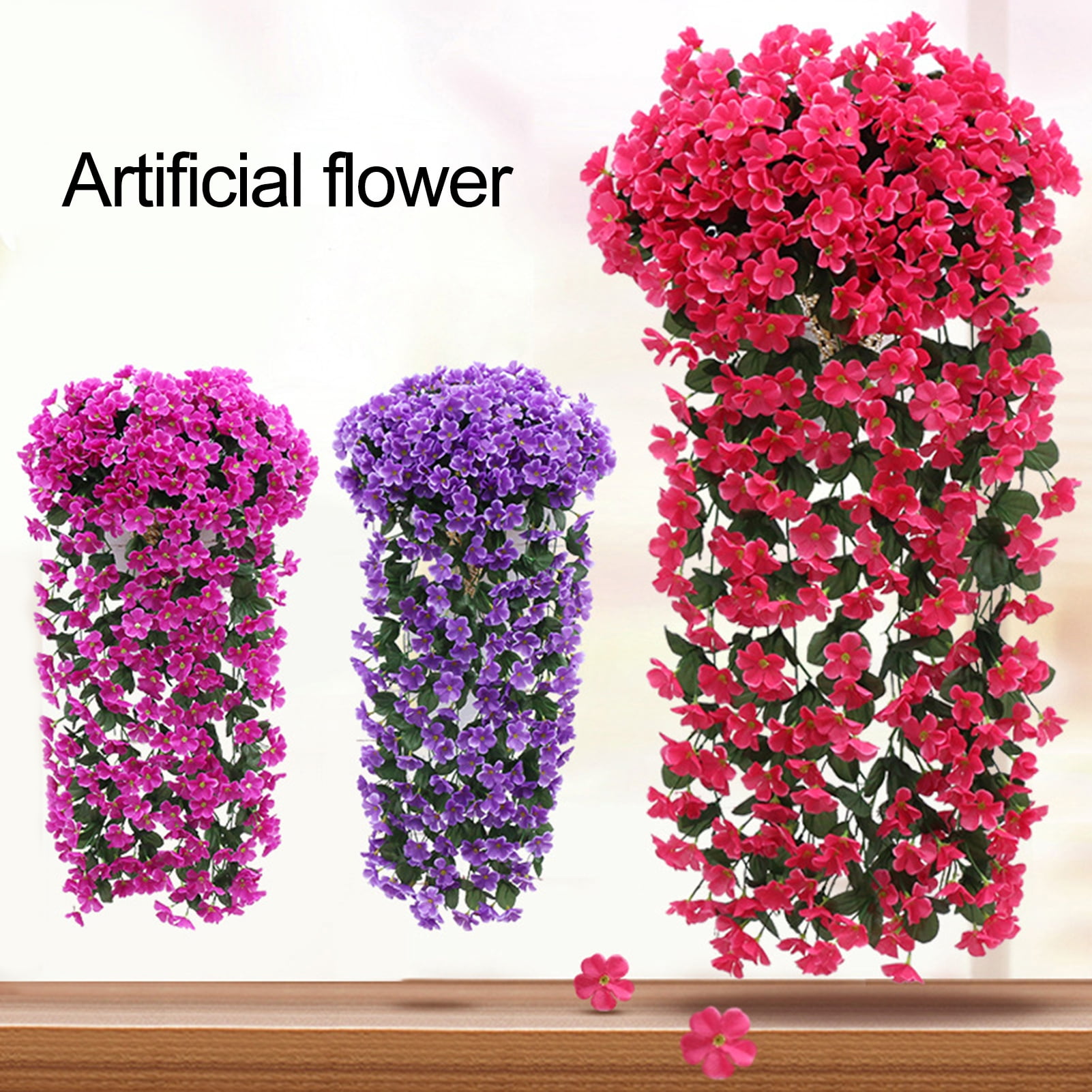 Yanerim 2Pcs Hanging Artificial Violet Vine UV Resistant Faux Drooping ...