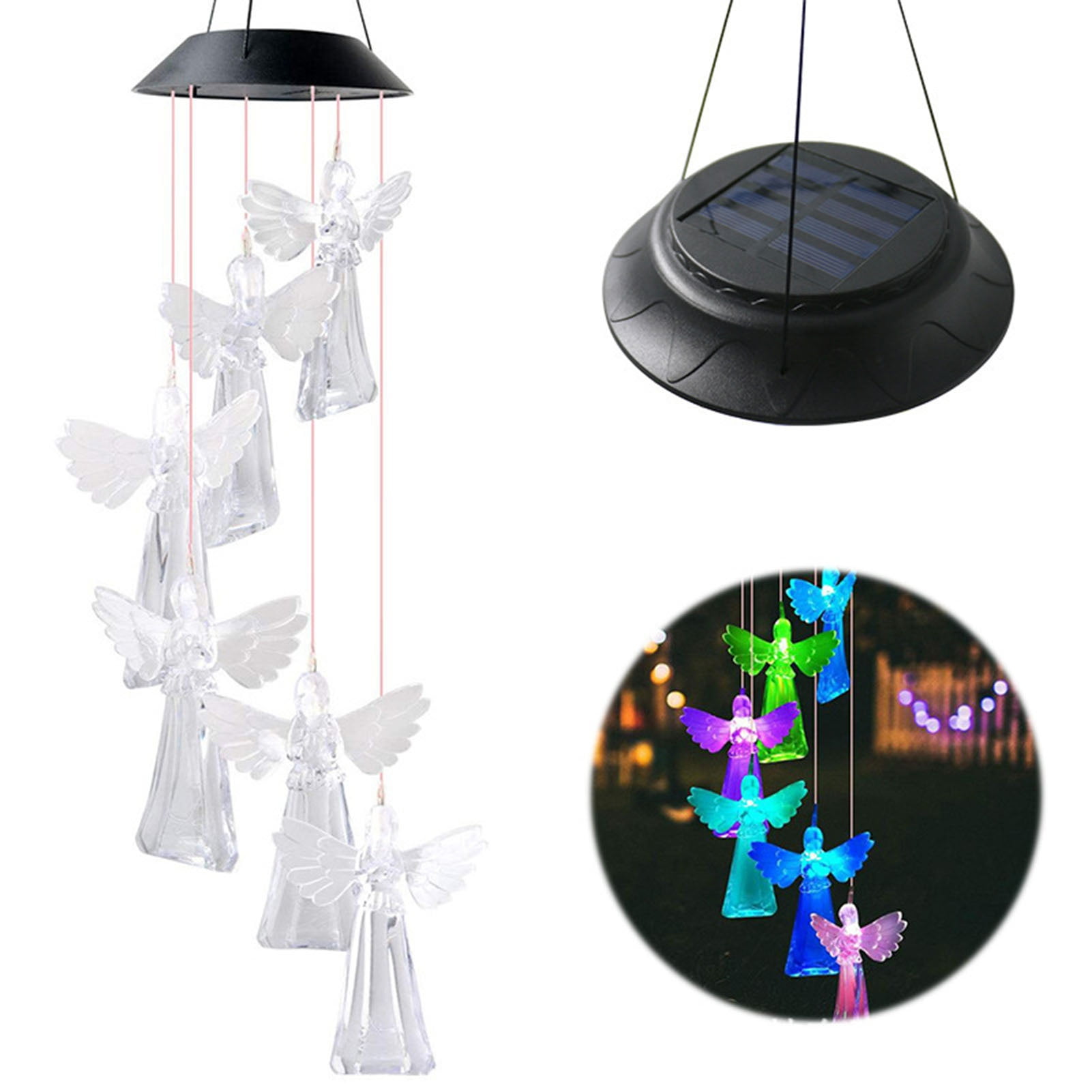 Yanerim Angel Wind Chimes with LED Light Waterproof Auto ON/OFF Solar ...
