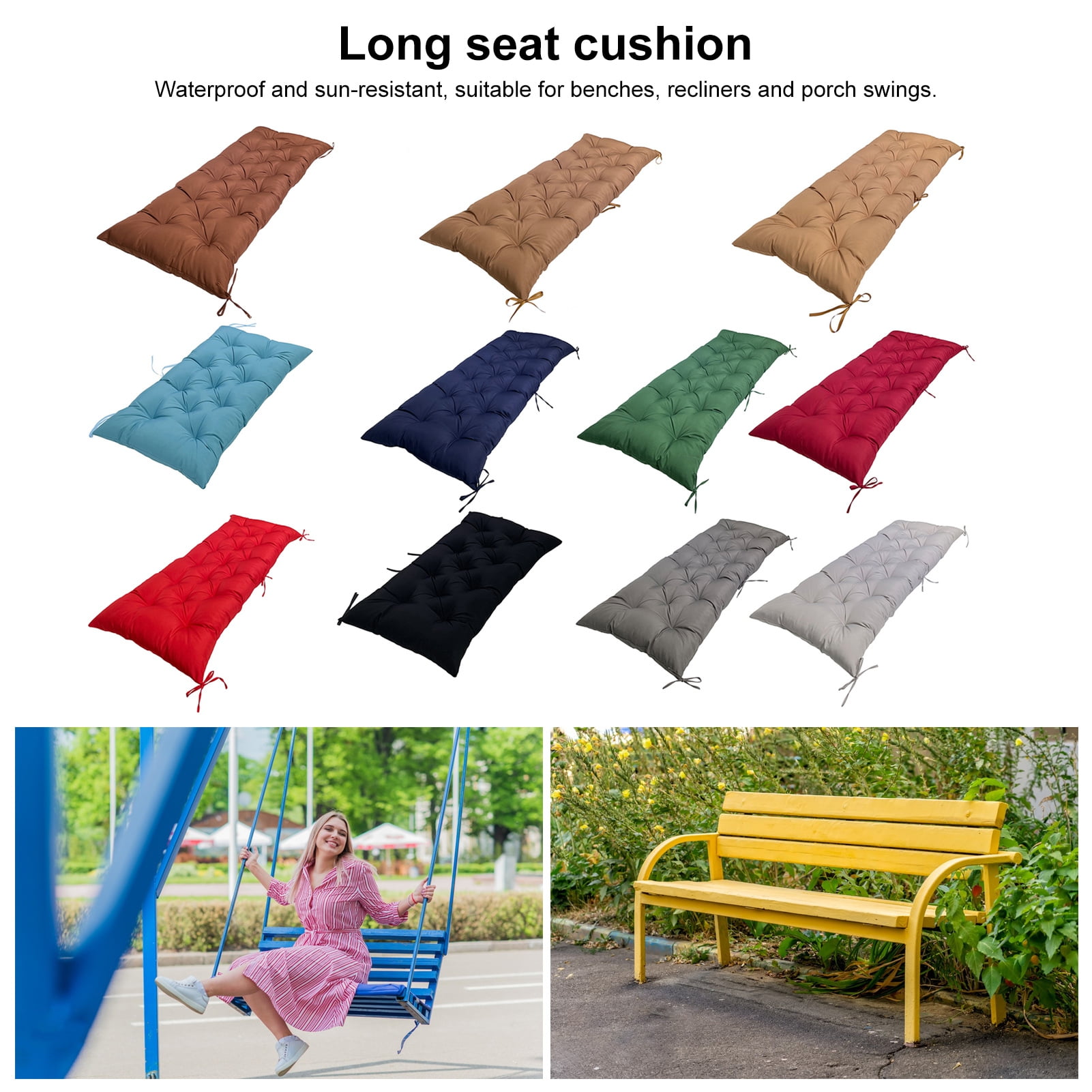Yanerim Bench Seat Cushion Waterproof Sunproof Thick Elastic Soft Solid ...