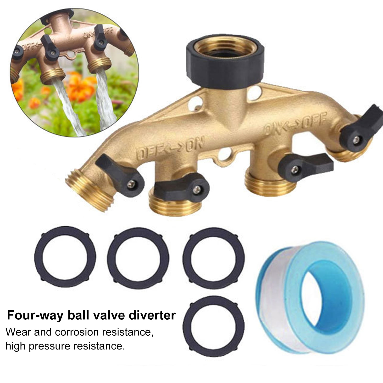 Yanerim Brass Hose Splitter 4 Way Heavy Duty 3/4" Standard Faucet ...