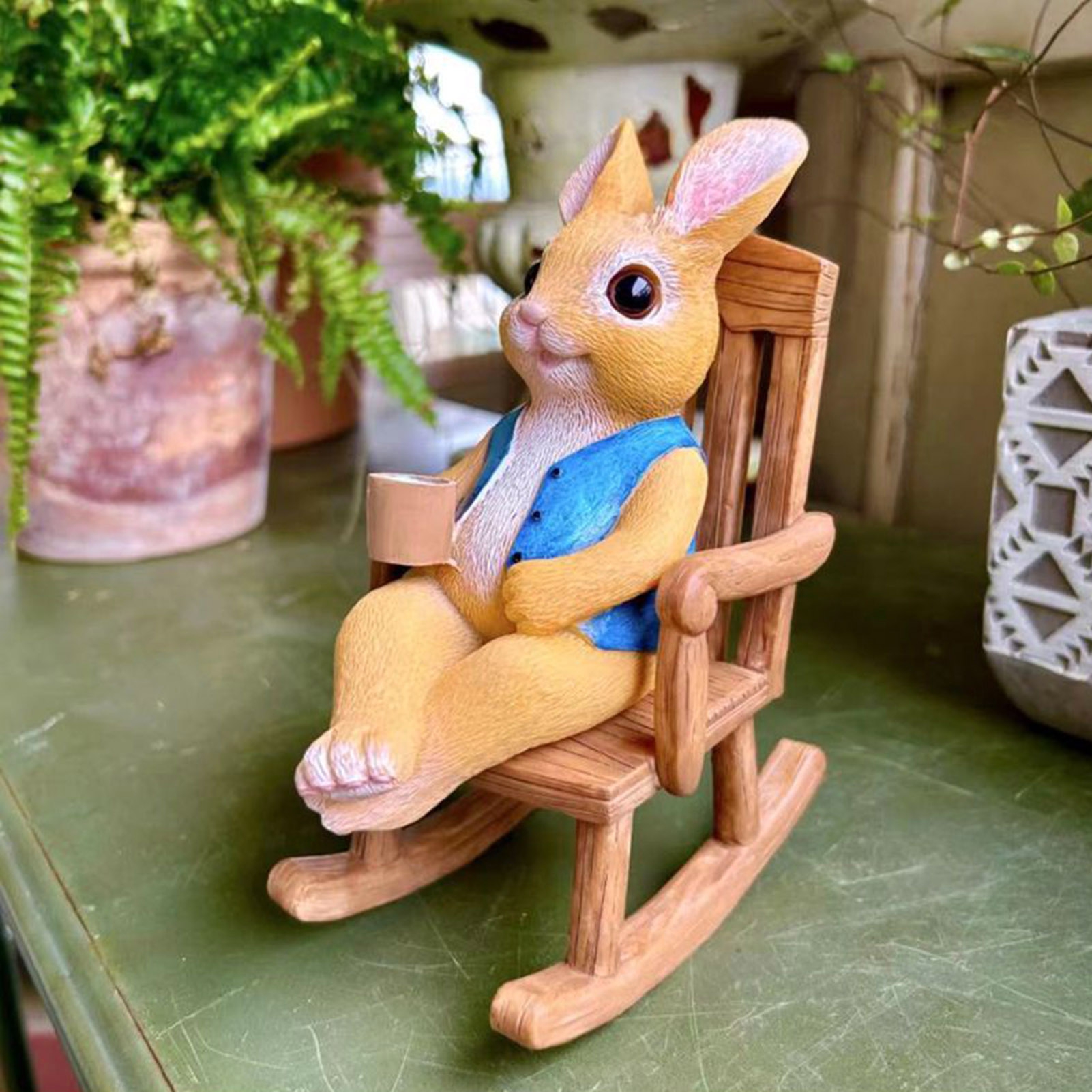 Yanerim Cute Rocking Chair Bunny Figurine Easter Cartoon Rabbit Resin ...