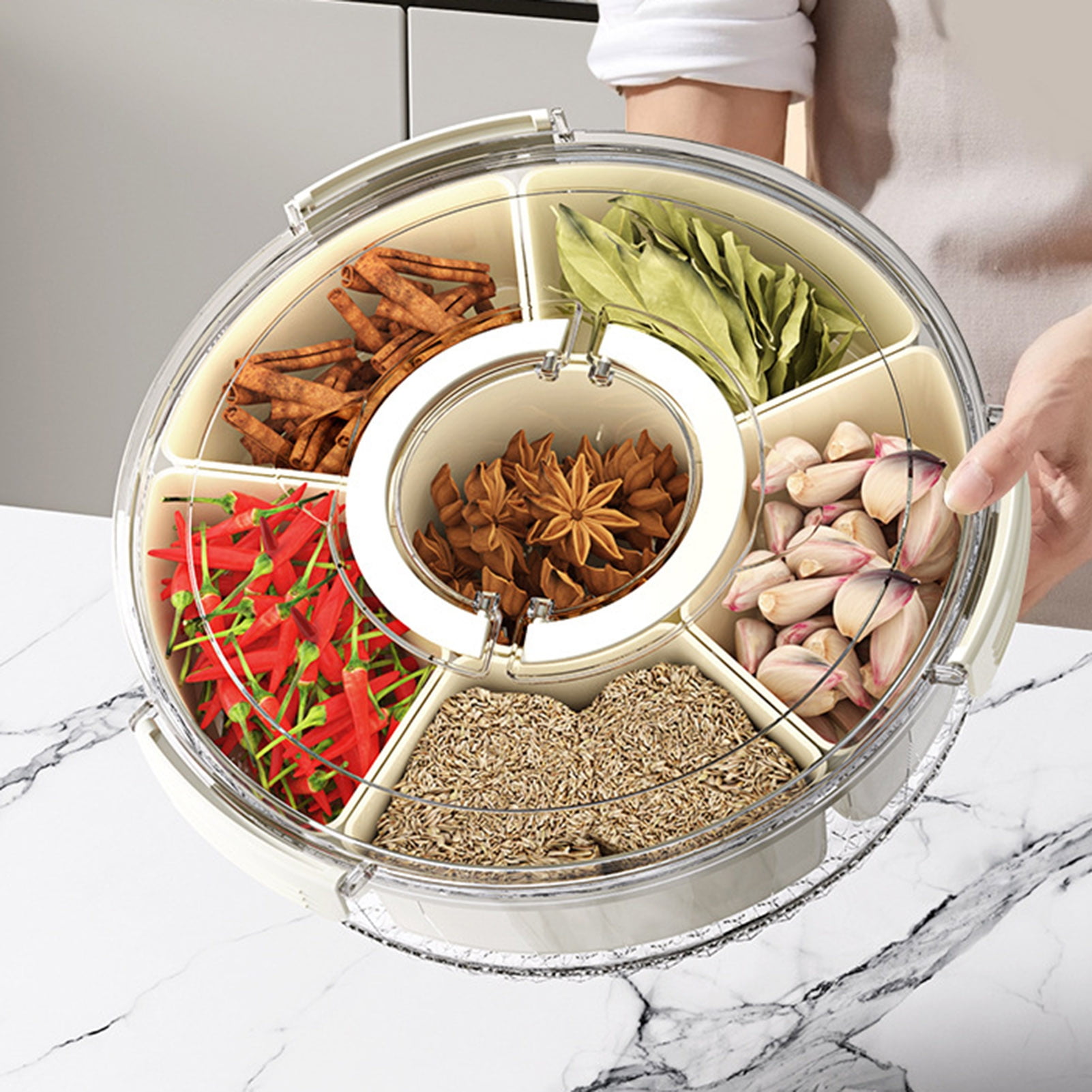 Yanerim Divided Crisper Box with 6 Grids Dustproof Transparent Lid Good ...