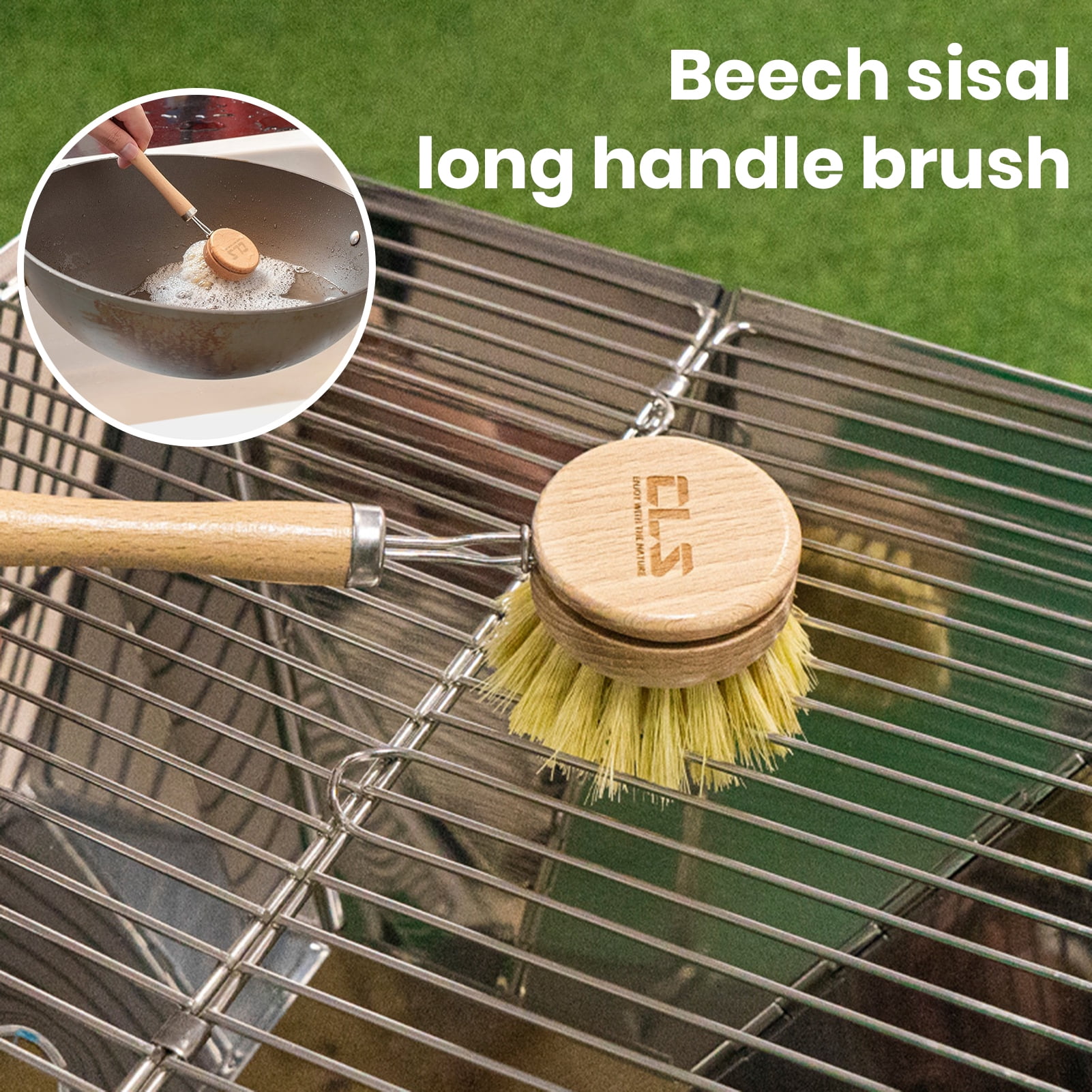 Yanerim Grill Cleaning Brush Heat Resistant Anti-scald Comfortable Grip Strong Detergency Beech ...