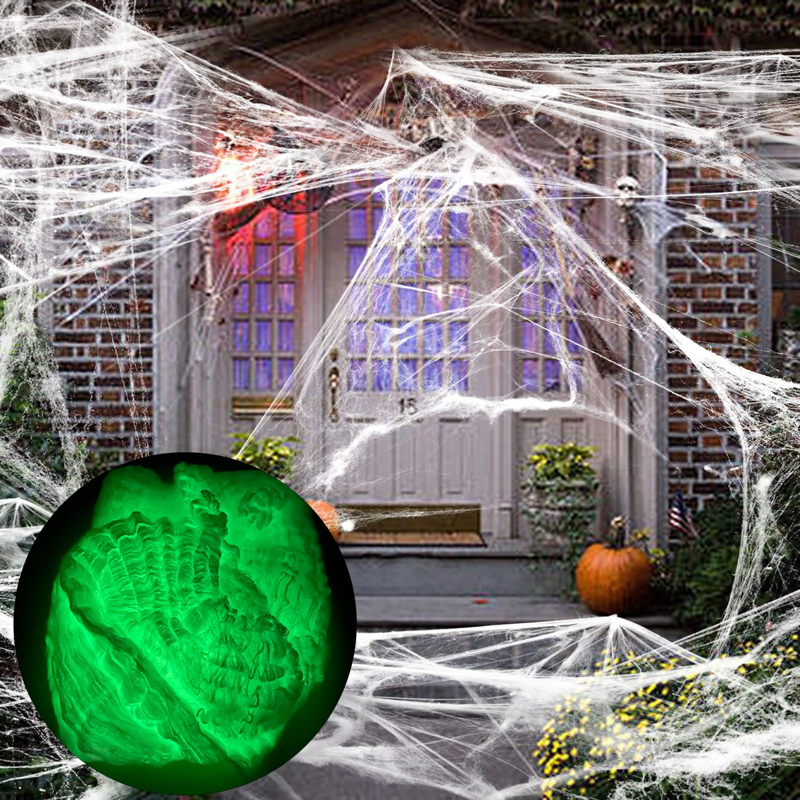 Yanerim Halloween Spider Web Glow in The Dark Spider Webbing with 20 ...