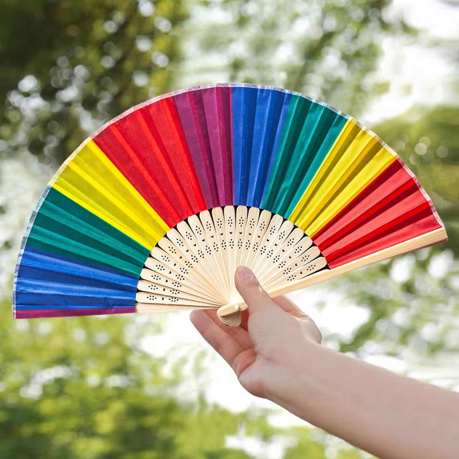 Yanerim Rainbow Folding Fans Lightweight Hand Held Fan Bamboo Frame ...