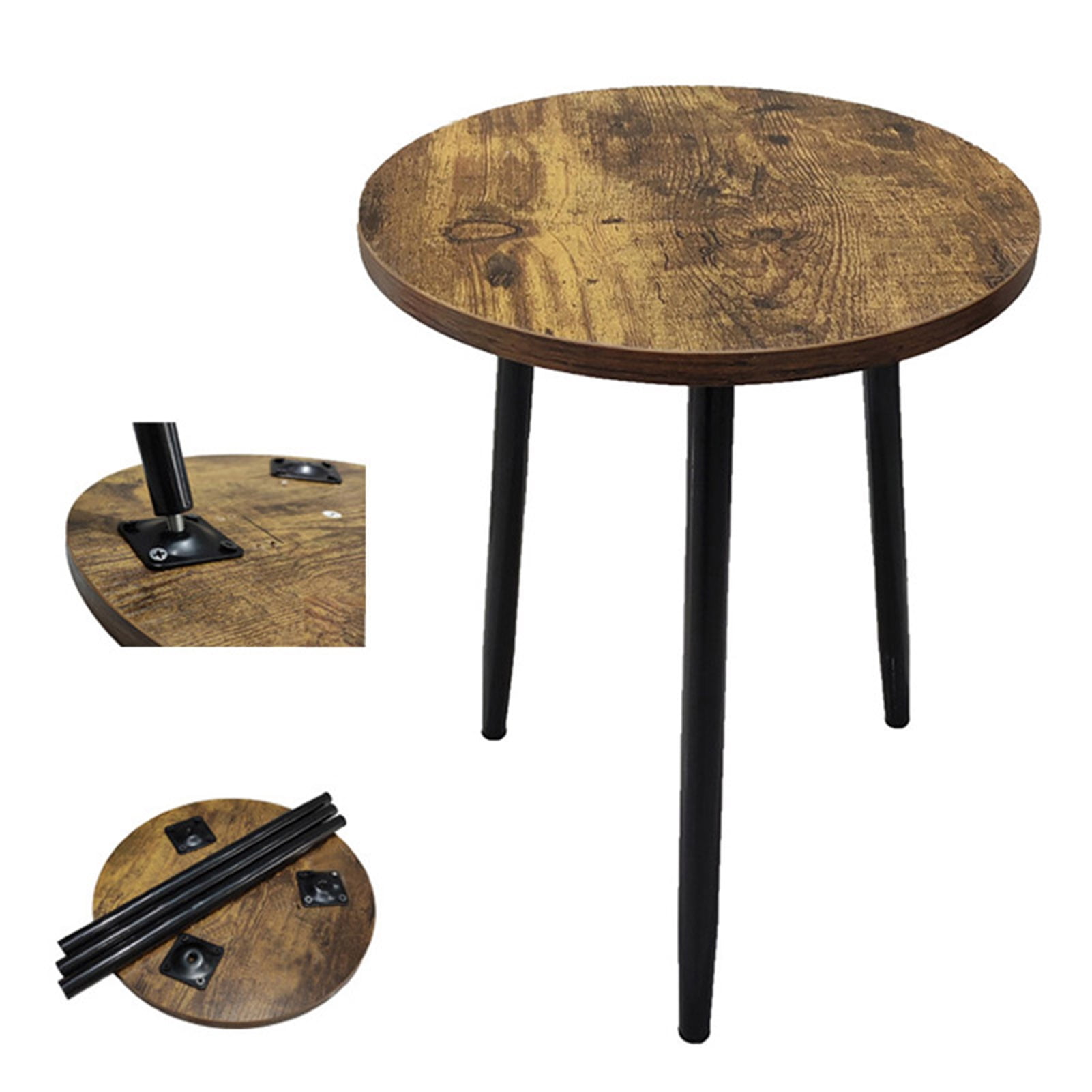 Yanerim Round Side Table Wooden Table Top with Metal Leg Vintage Space ...