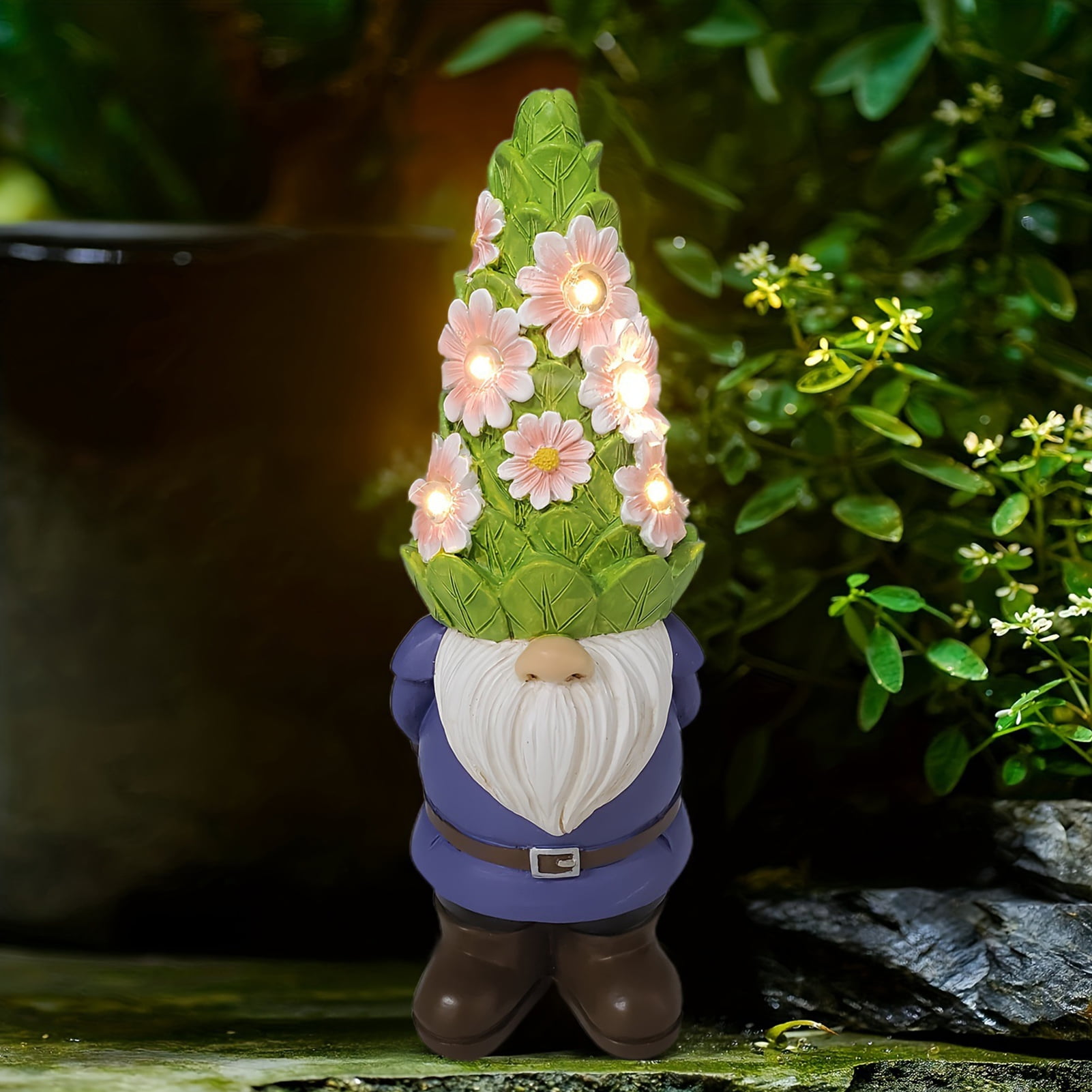 Yanerim Solar Flower Hat Gnome Figurine Light-up Faceless Dwarf Elf ...