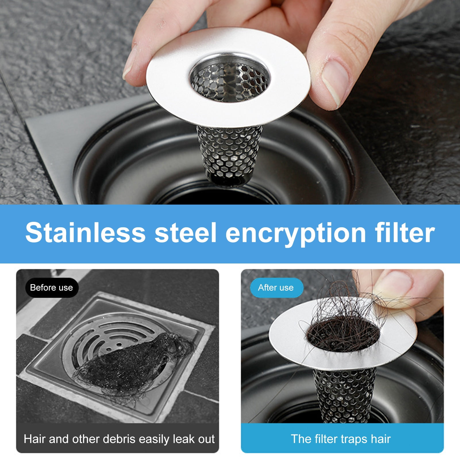 Yanerim Stainless Steel Fliter Rust-Free Bathroom Strainer Taper Hair ...