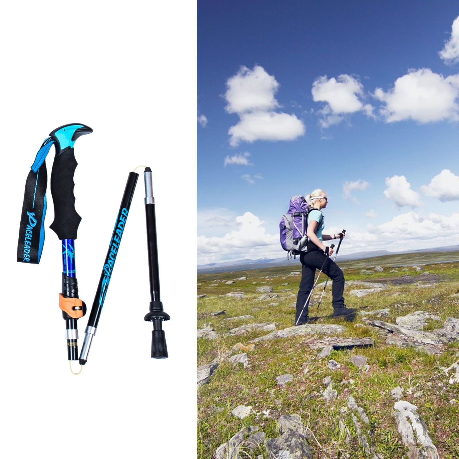 Yanerim Trekking Stick 5 Sections Foldable EVA Handle Anti-Slip ...
