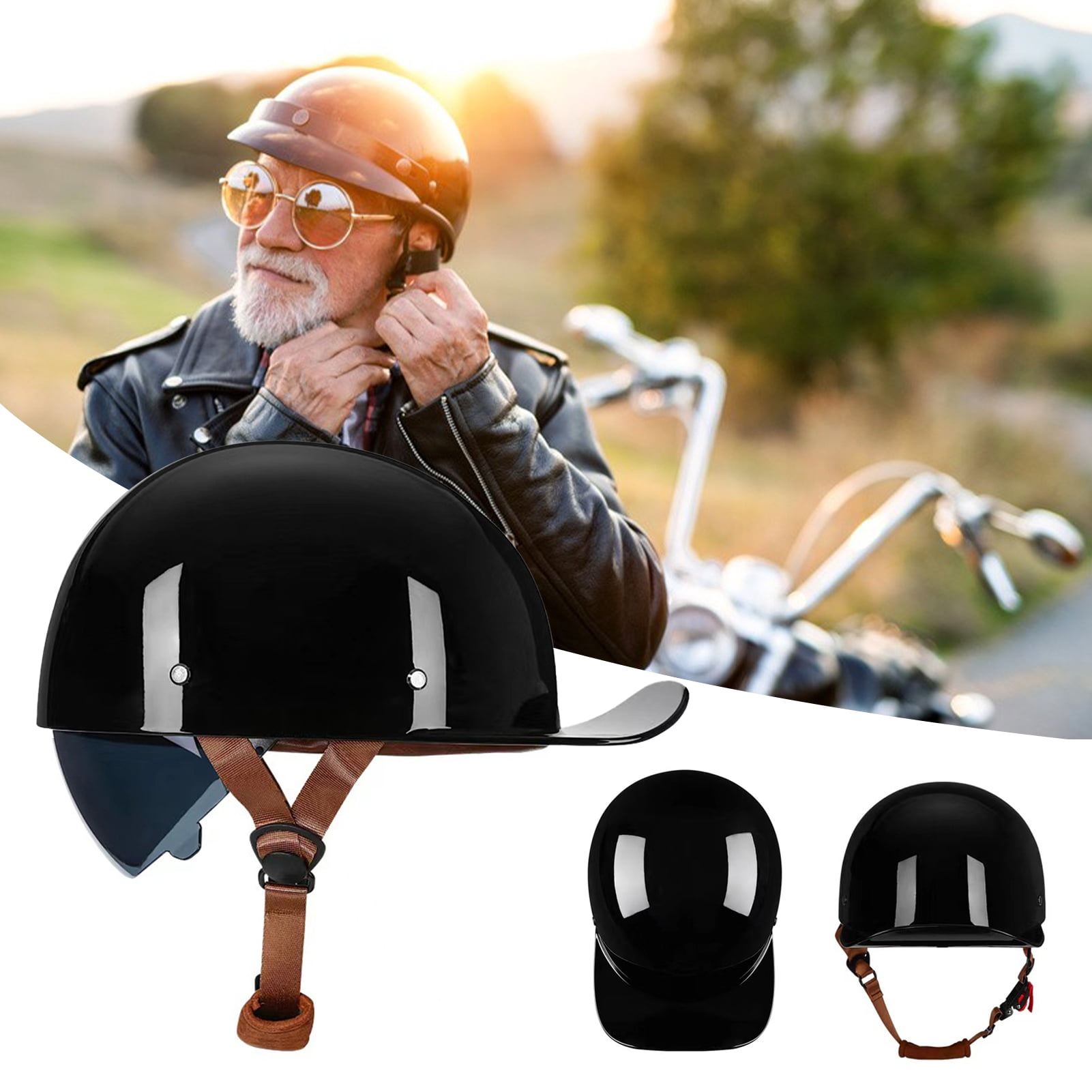Yanerim Vintage Motorcycle Helmet Outdoor Cycling Roller Skating Open ...