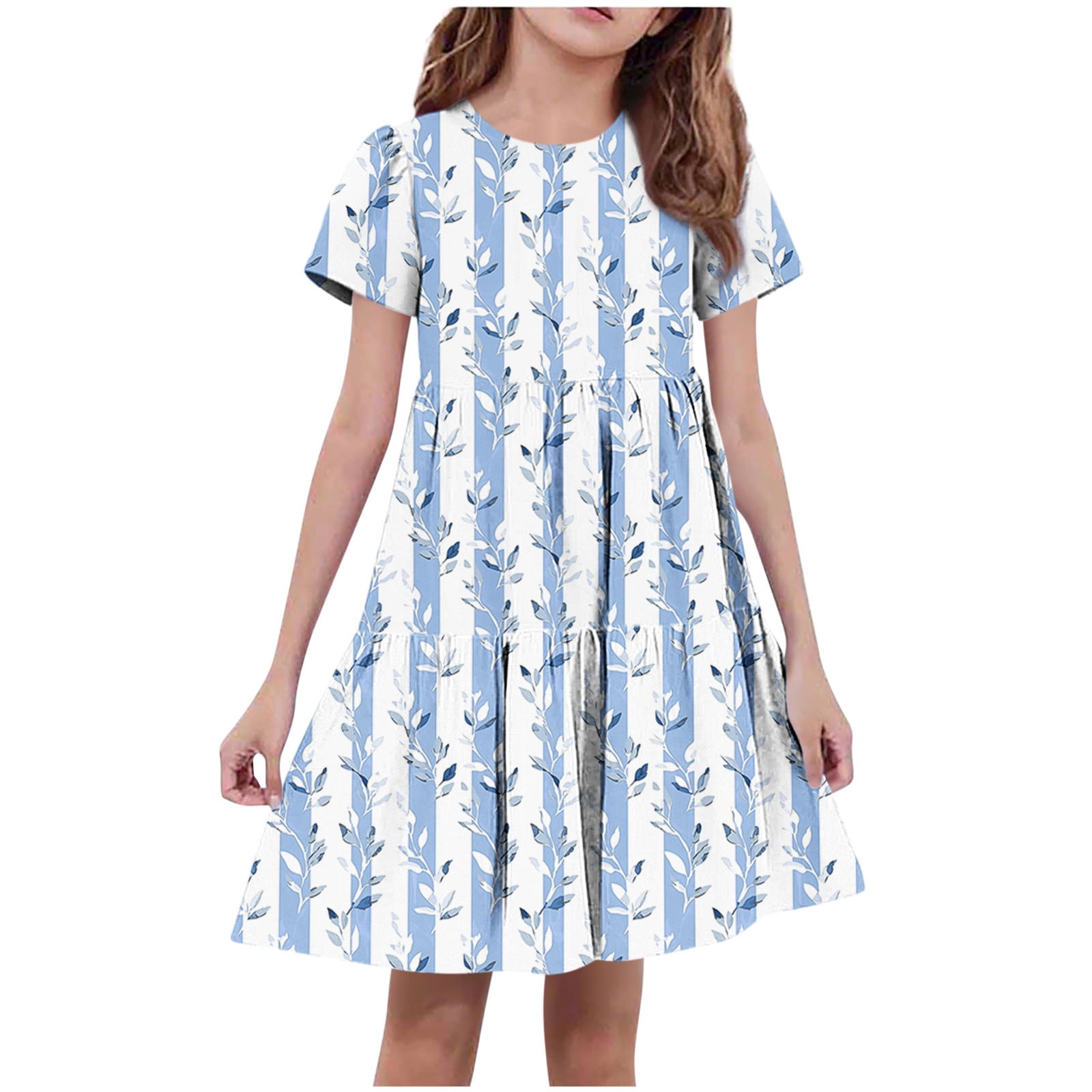 YangJinLian Girls Summer Dress Flower Midi Casual A-Line Twirly ...