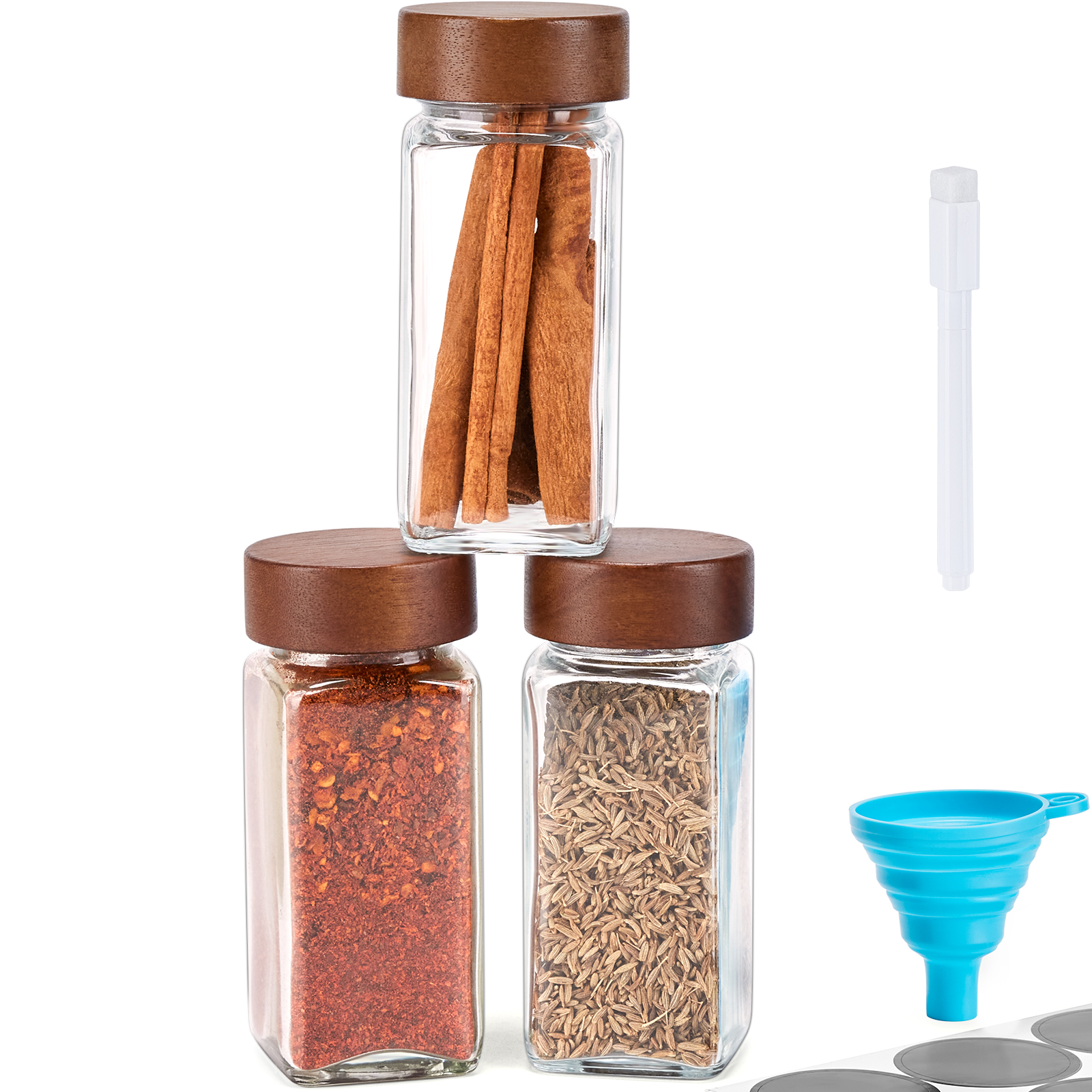 Adjustable Glass Spice Jars- Set of 6 Sleek Seasoning Shaker Rub ...