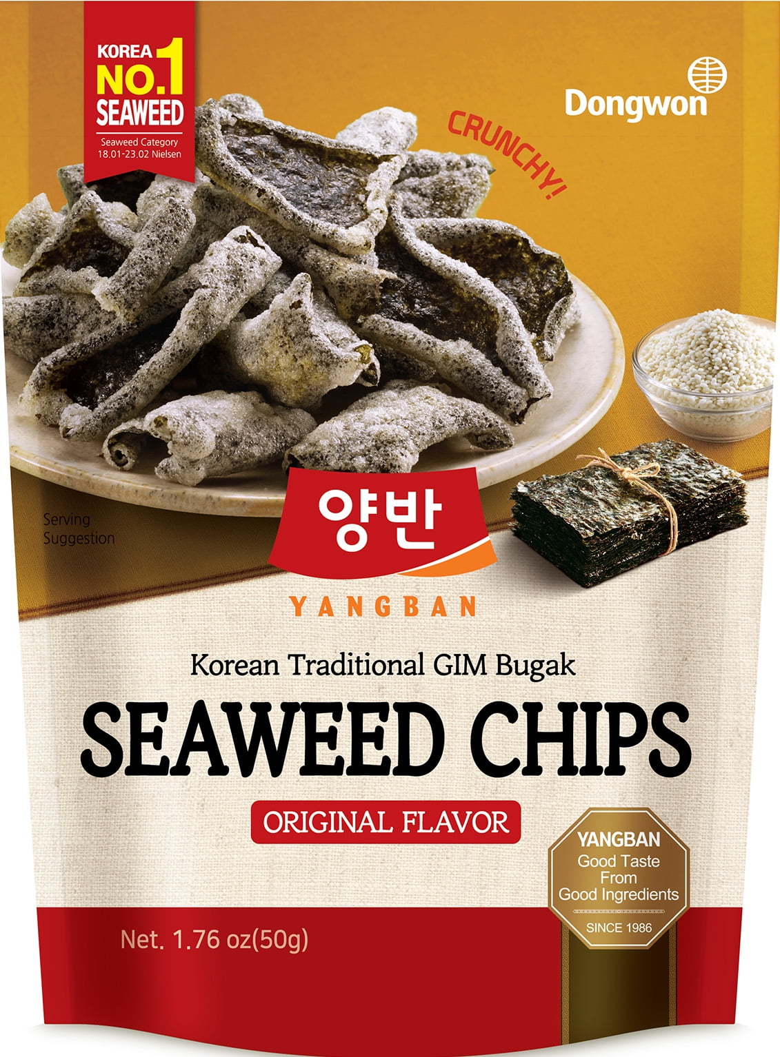 Yangban Original Flavor Seaweed Chips, Korean Savory Snack, Crispy ...