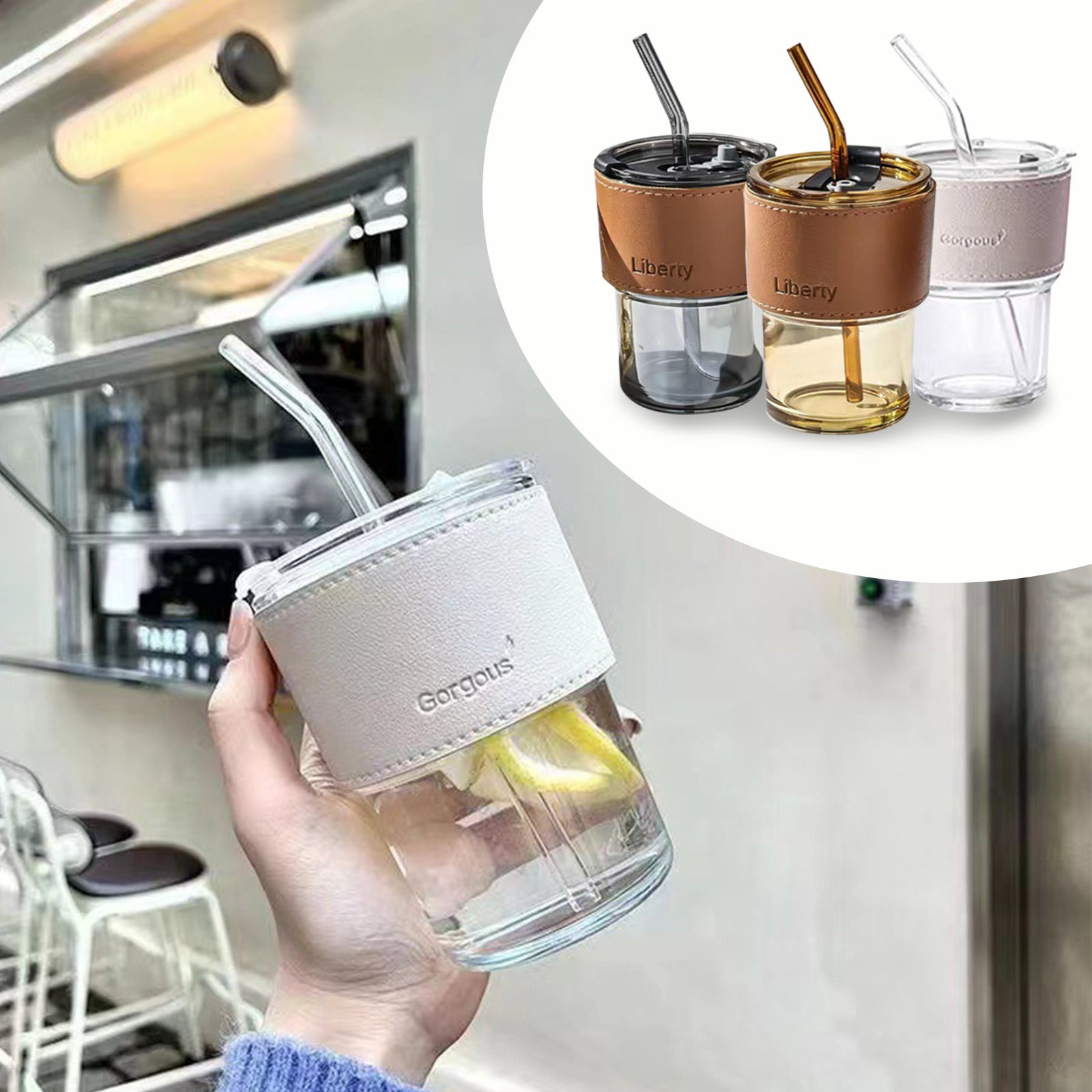 Yangee Glass High Value Beverage Cup Coffee Cup Double Drinking Straw ...