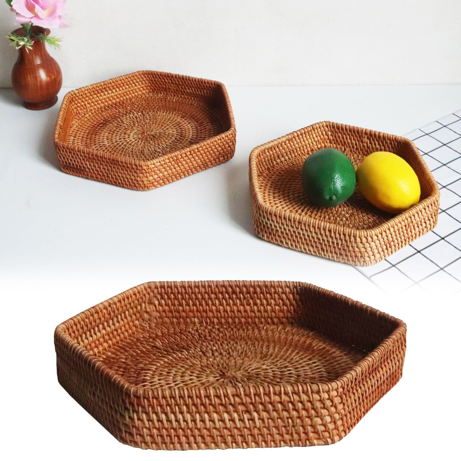 Yangee Rattan Hex Tray Desktop Decor Coffee Table Tray Fruit Serving ...