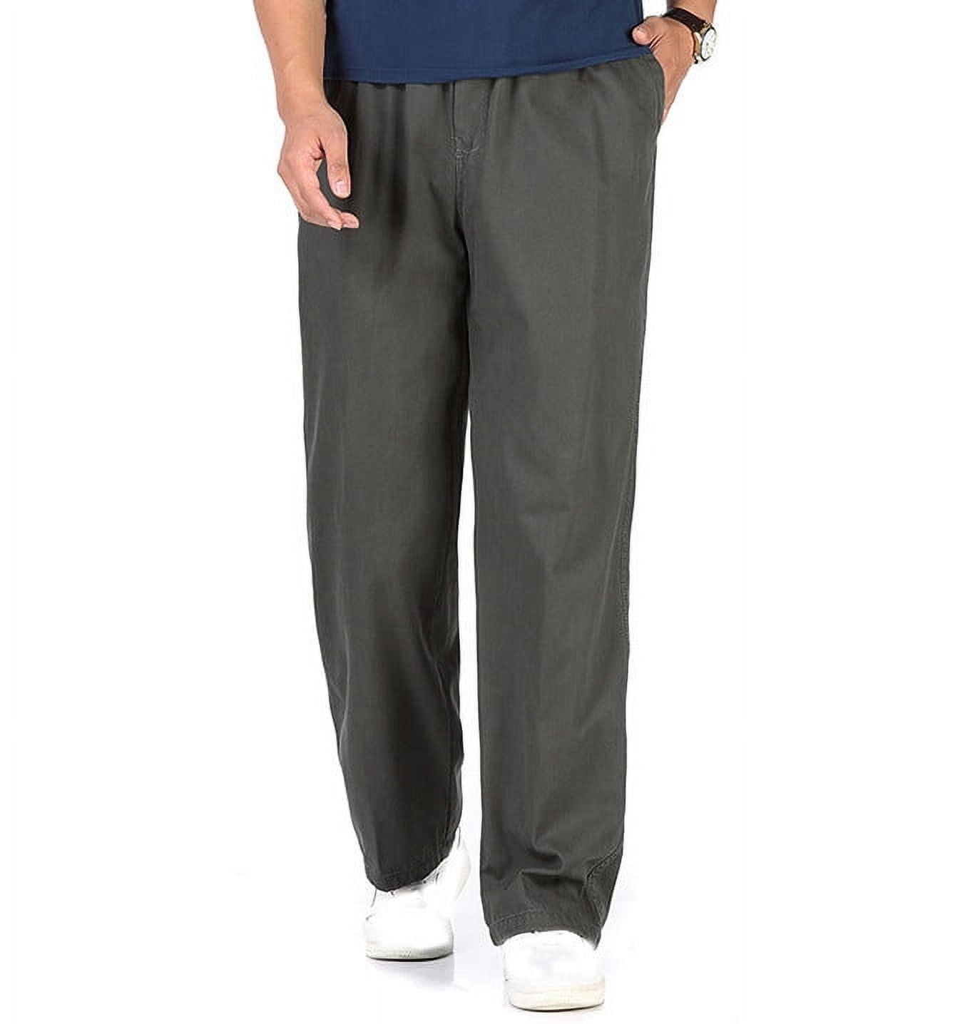 Yanghang Summer Pants Men's Solid Pure Cotton Elastic Waist Straight ...