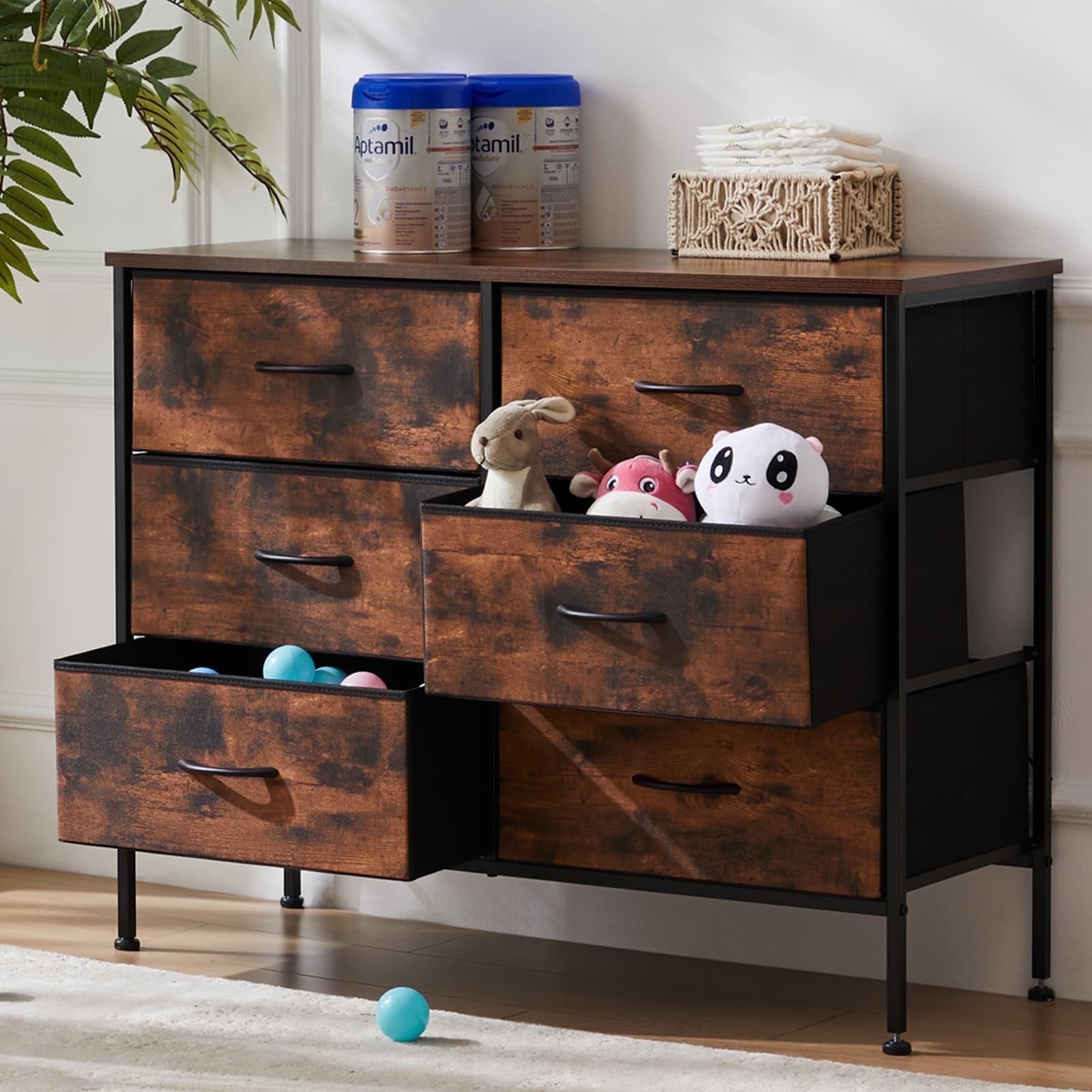 Yangming 6 Drawer Fabric Dresser for Bedroom, Chest of Drawer Organizer ...
