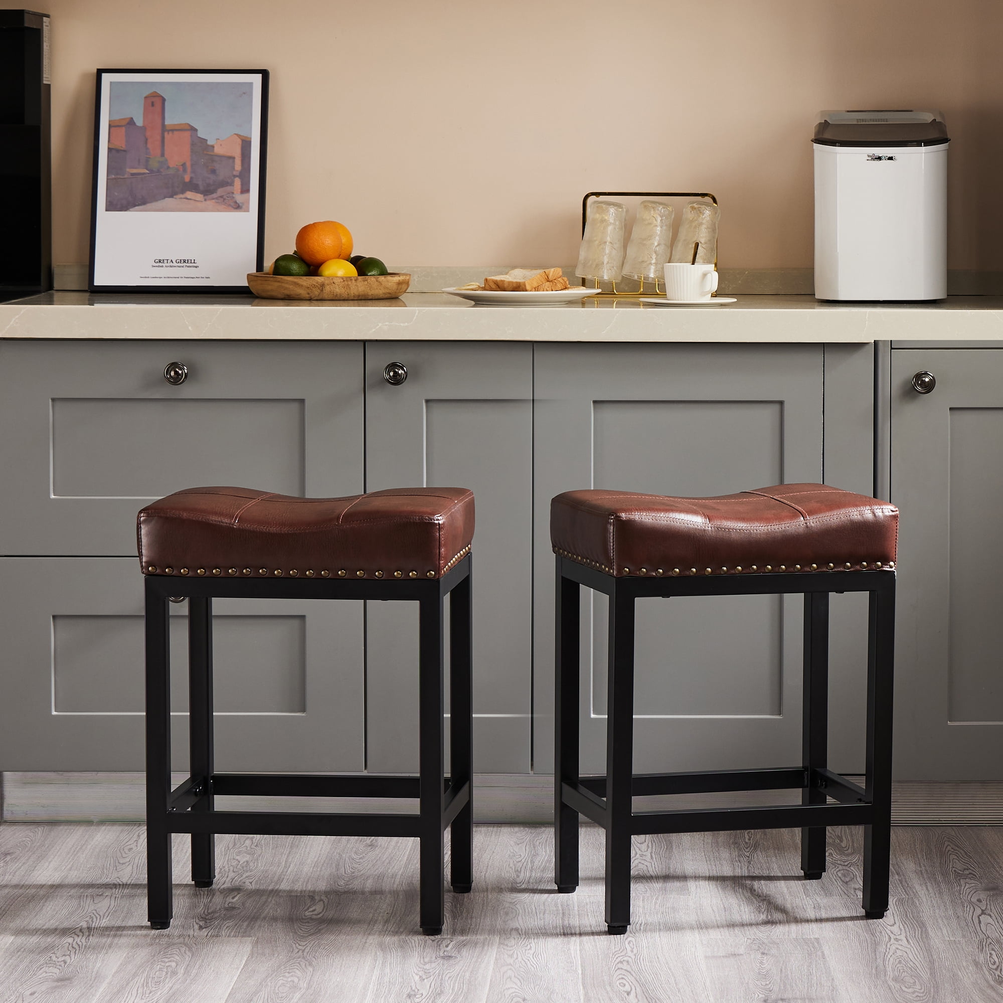 Yangming HOME Comfortable Bar Stools Set of 2, 24 Inch Counter Height ...