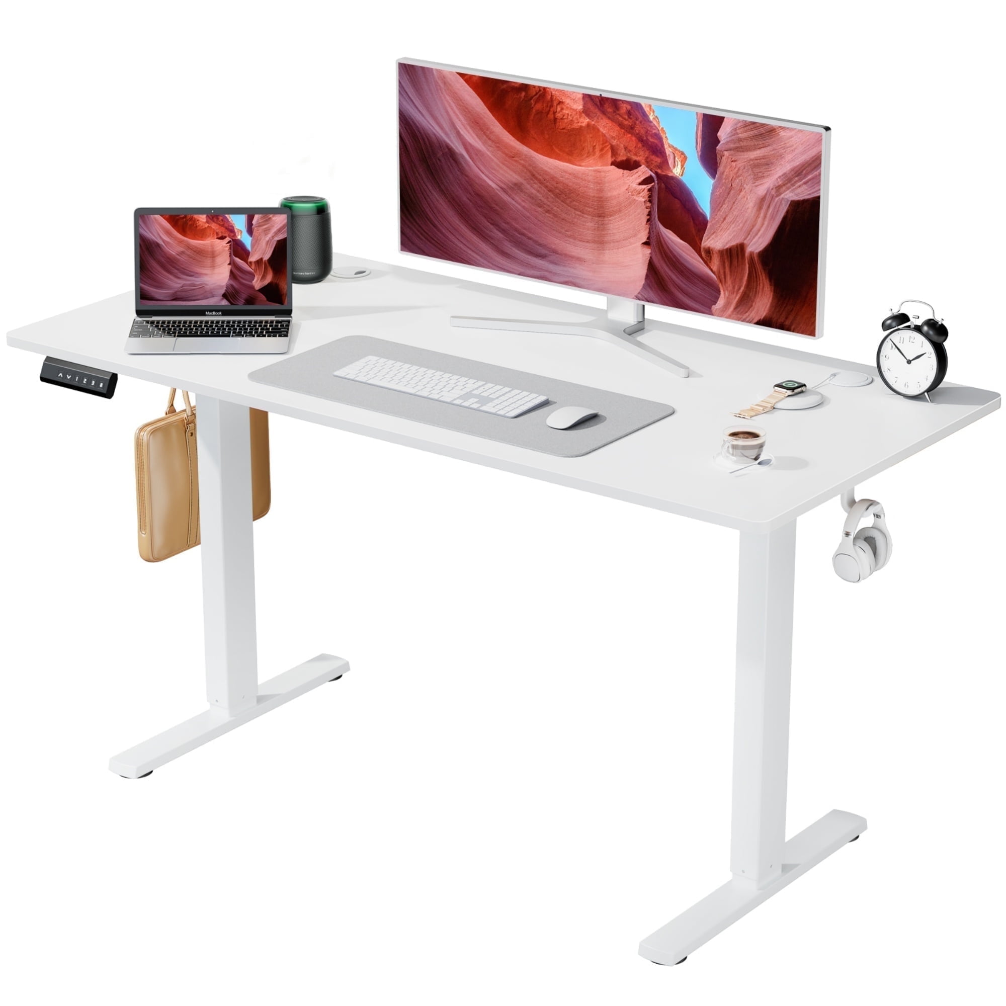 Yangming Electric Height Adjustable Rectangular Desk, White - Walmart.com