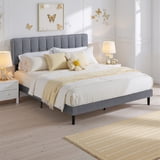 Yangming Upholstered Platform Bed Frame, Linen Headboard, Wood Slat ...