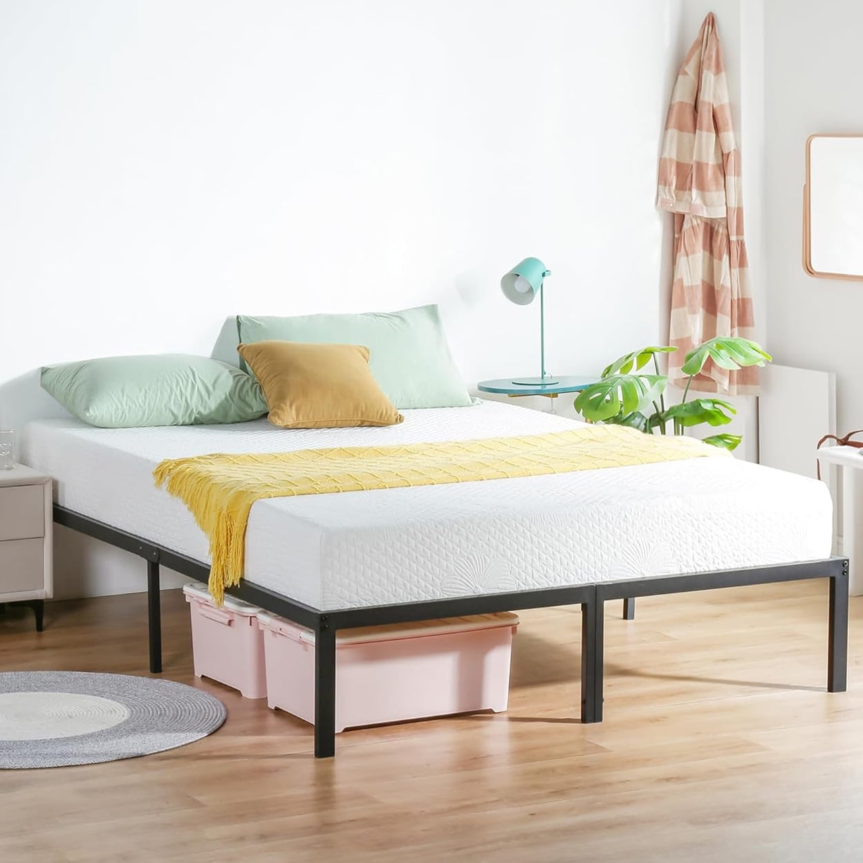 Yangming Queen Bed Frame Metal Platform Bed, No Box Spring Needed ...