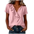 Yangnuo Women's Linen Blend V-Neck Ruffle Trim Short Sleeve Casual ...
