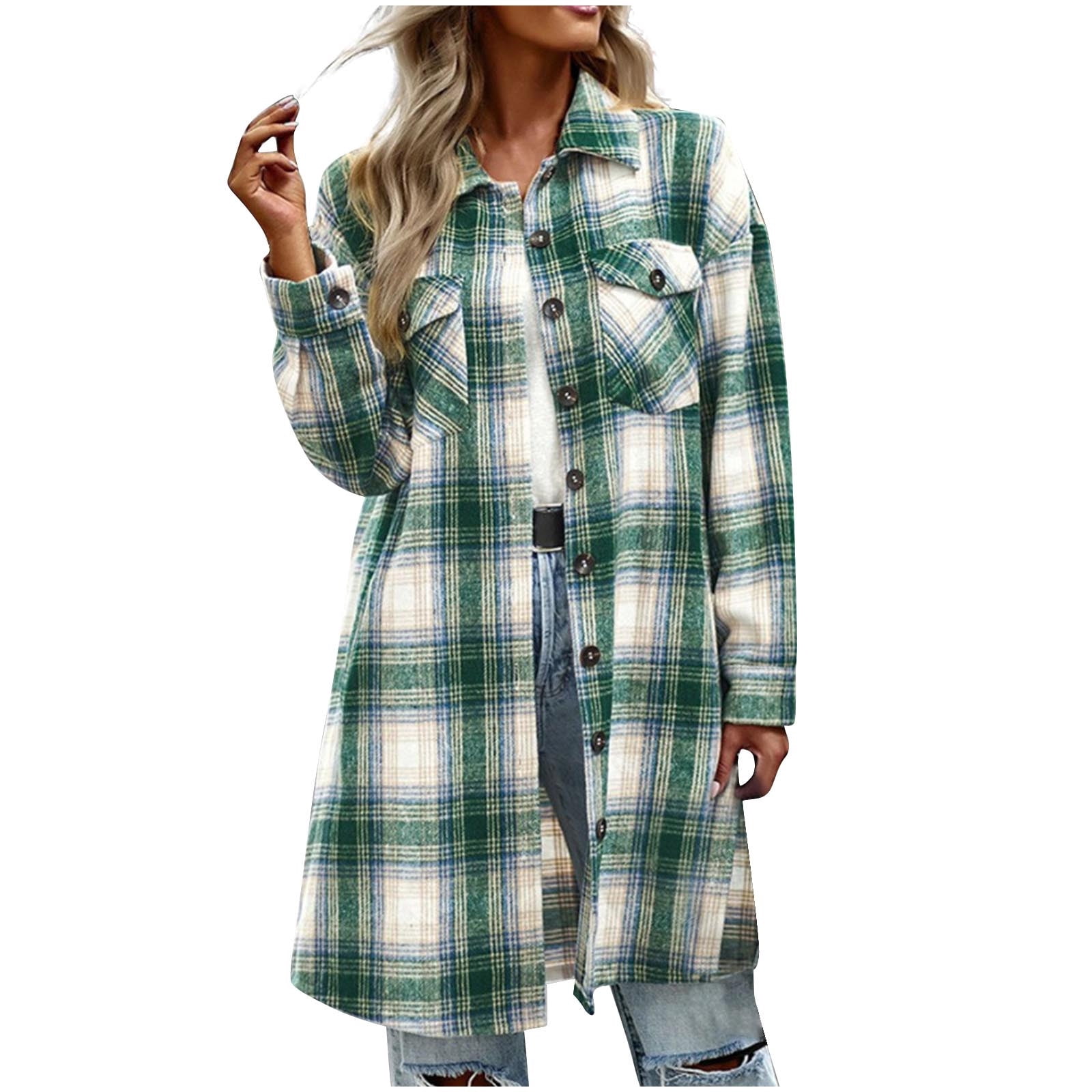 Yangnuo Womens Fashion Plaid Long Jackets Women's Fashion Solid Color ...