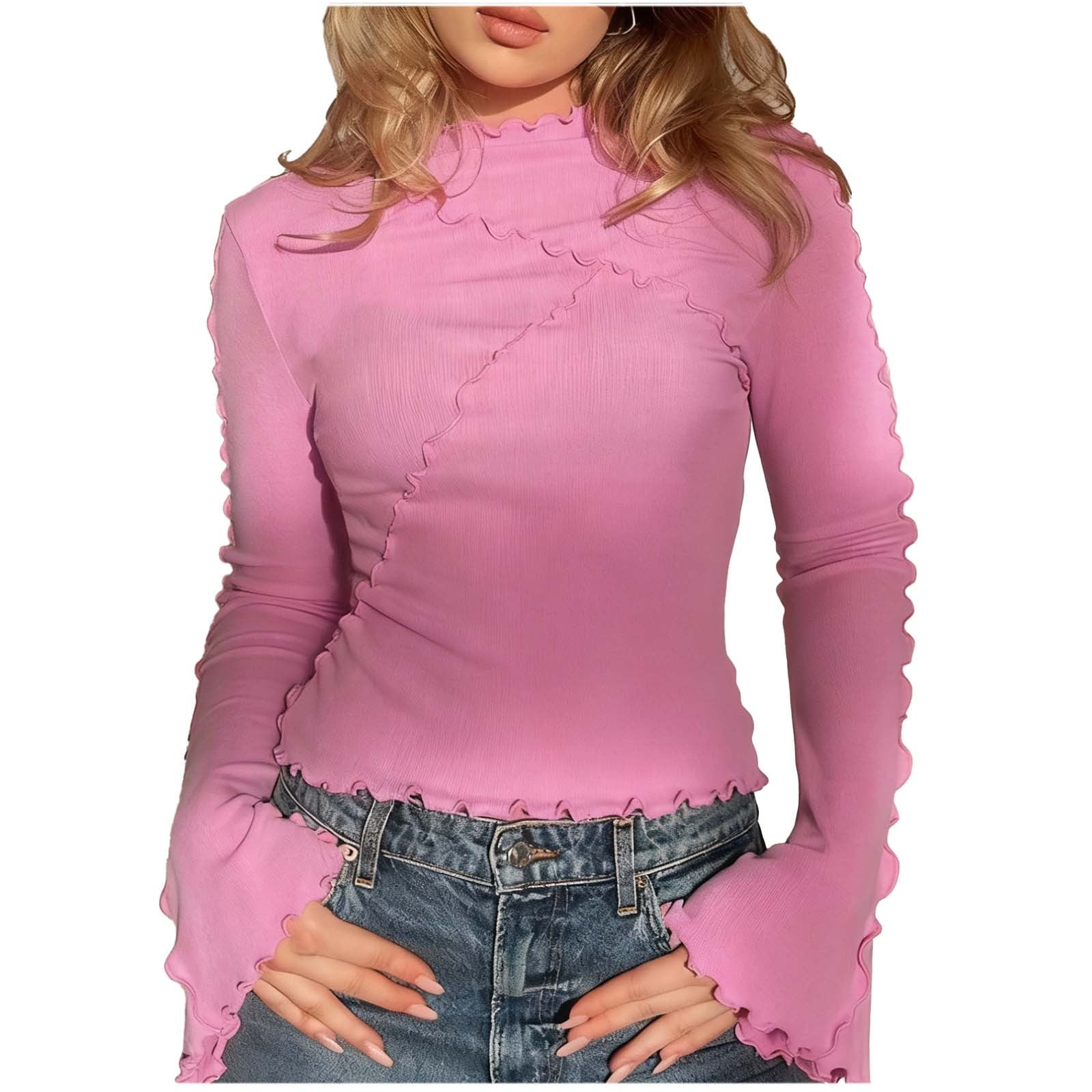 Yangnuo Womens Fashion Trendy Flared Sleeve Blouses Tops Women Mock ...