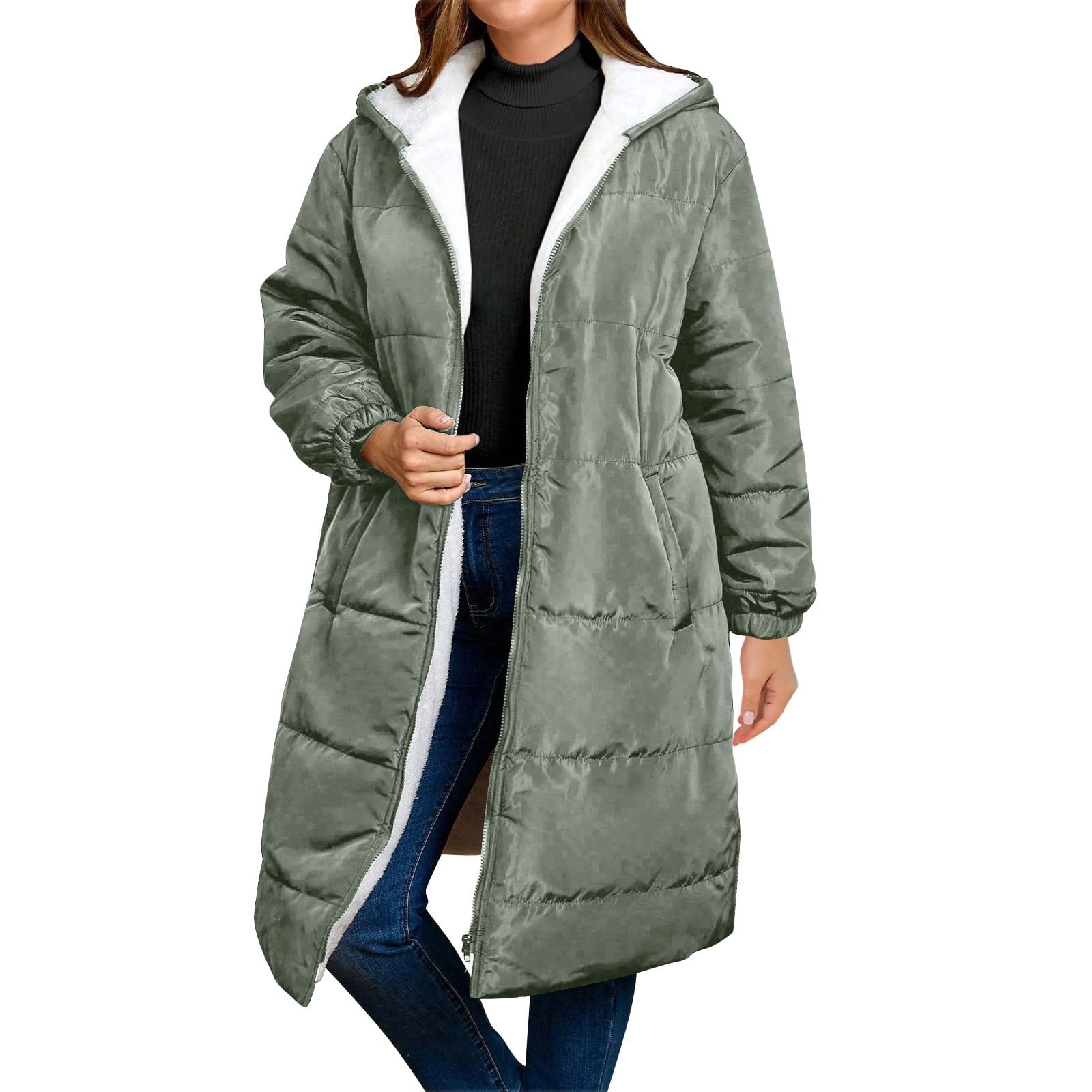 Yangnuo Womens Trendy Warm Fleece Lined Long Hooded Comfy Puffer ...