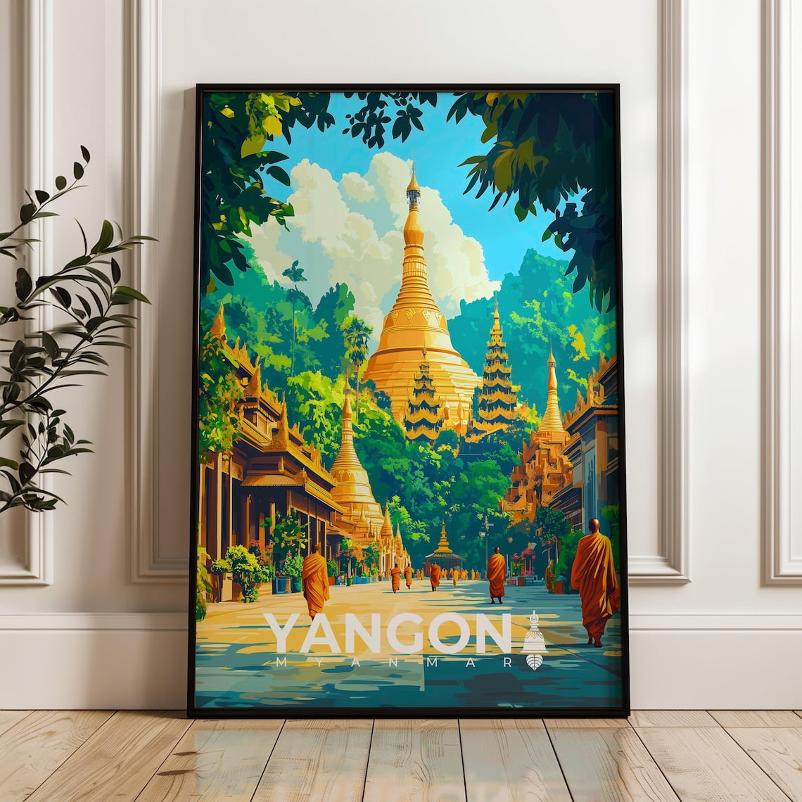 Yangon Travel Poster - Myanmar Wall Art Print, Rangoon Illustration ...