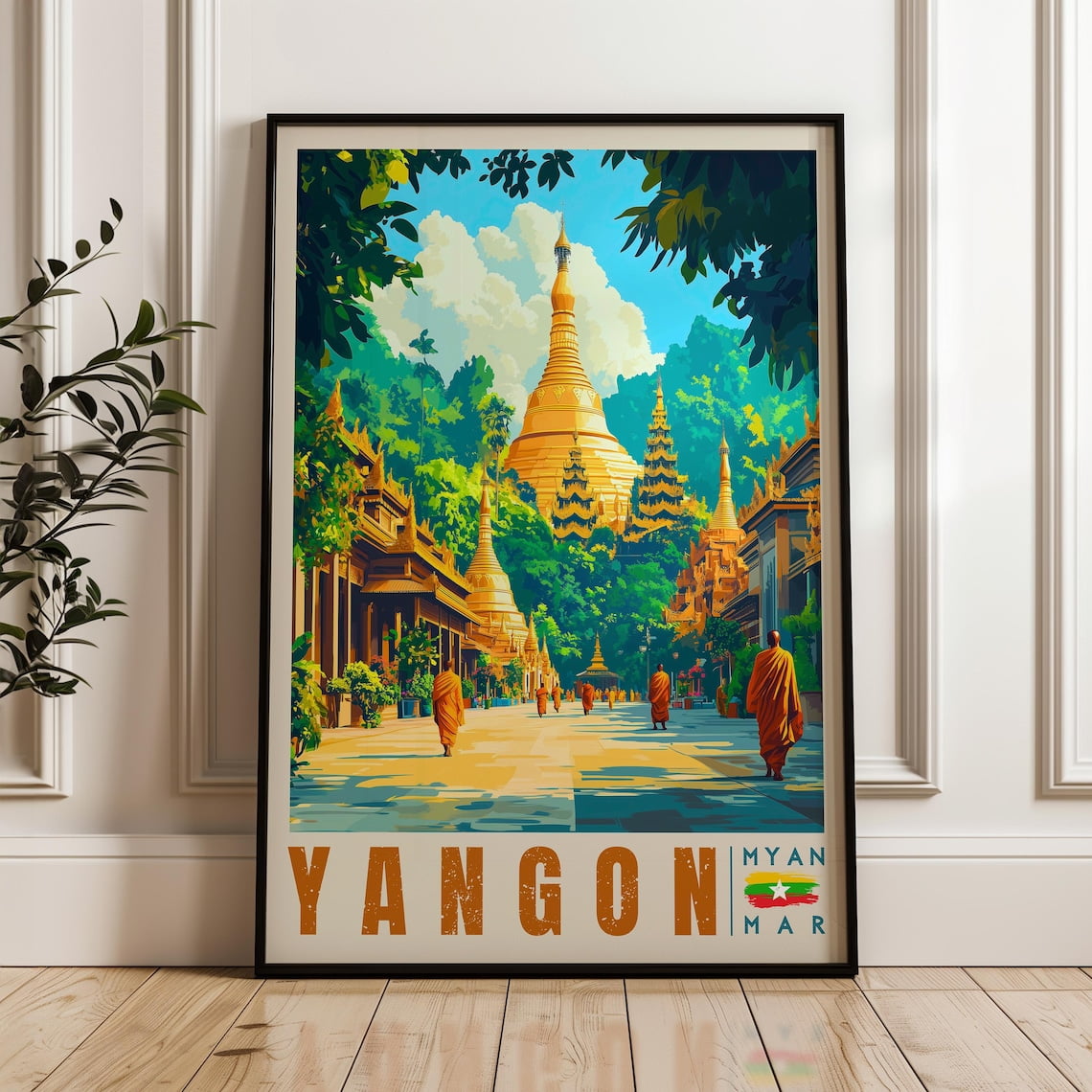 Yangon Travel Poster - Myanmar Wall Art Print, Rangoon Illustration ...