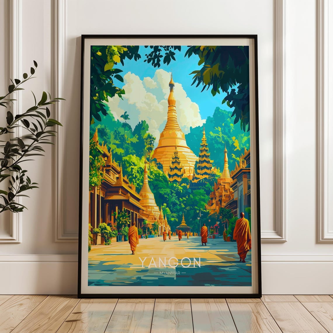 Yangon Travel Poster - Myanmar Wall Art Print, Rangoon Illustration ...