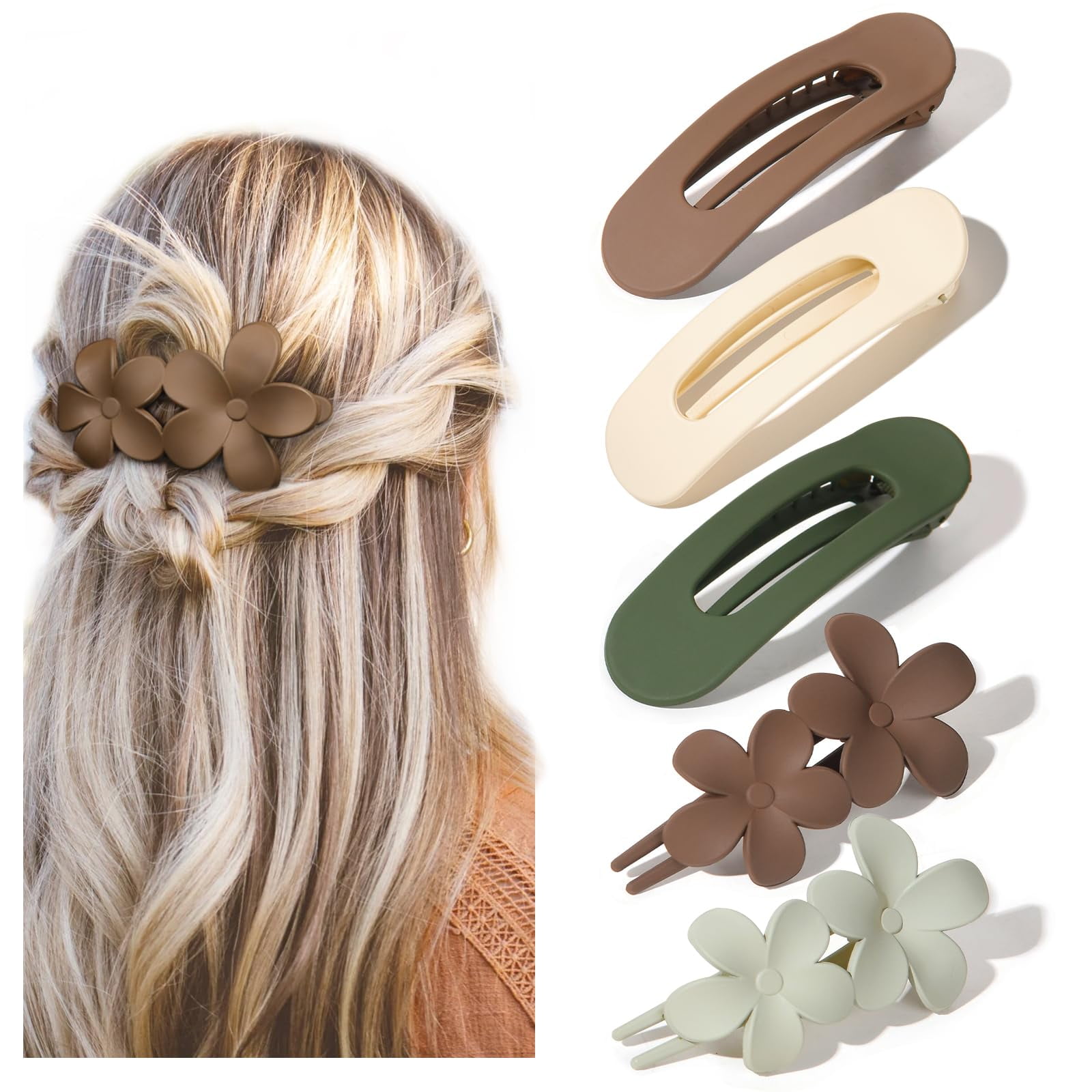 Yanibest 5 Pcs Flat Hair Clips - Stylish Lay Flat Claw Clips for All ...