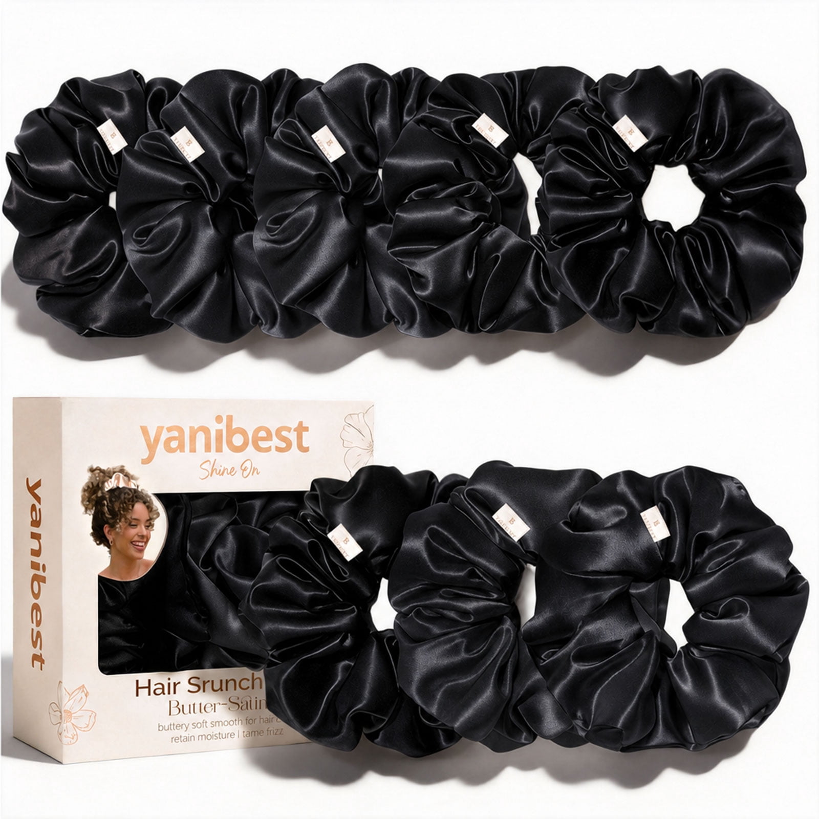 YANIBEST, Satin Scrunchies Ponytail Holders, 8 pcs, Black - Walmart.com