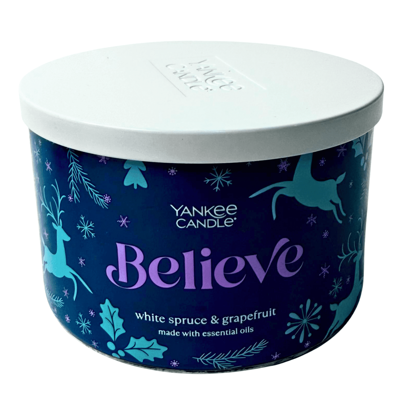 Yankee Candle Believe 3-Wick Candle Holiday Spruce and Grapefruit Scent ...