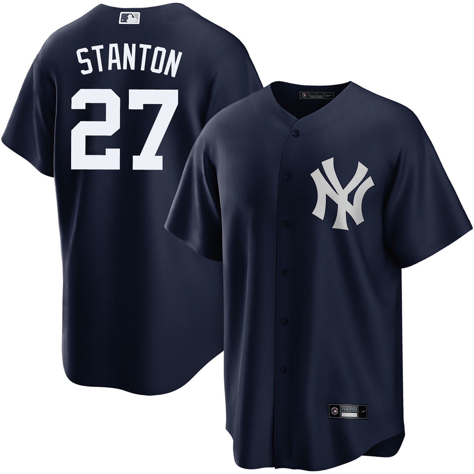 Yankees Giancarlo Stanton Number 27 Baseball Jersey, White/Navy/Gray ...