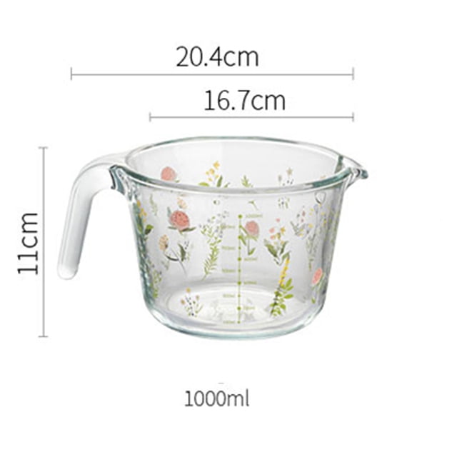 Yanluna Glass Measuring Cup 500ML Retro Flower Milk Juice Cup with ...