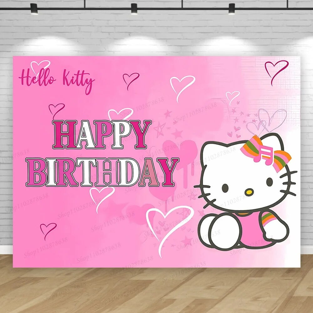 Yanluna Hello Kitty Backdrop Party Decoration Girl Kids Birthday ...