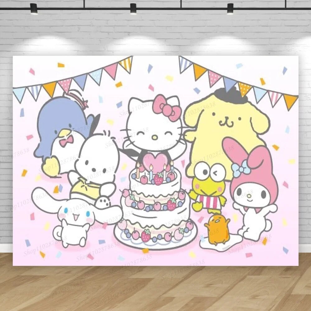 Yanluna Hello Kitty Backdrop Party Decoration Girl Kids Birthday ...