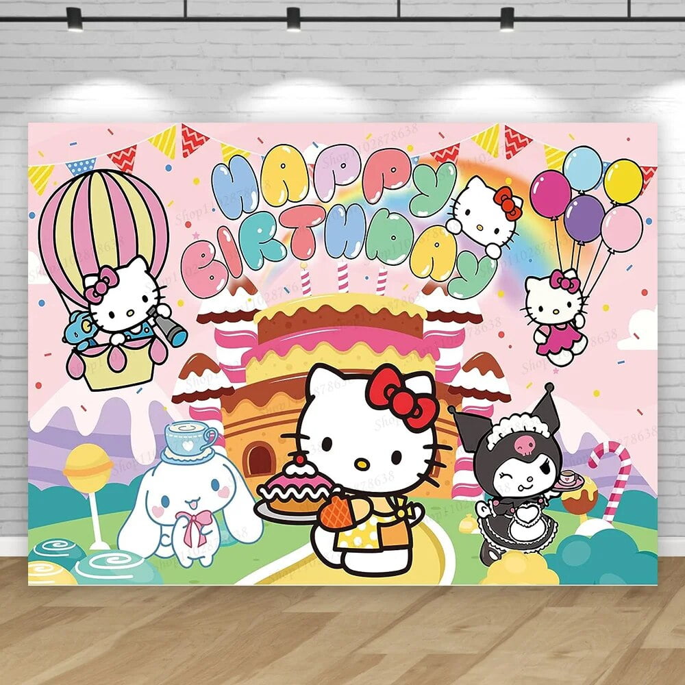 Yanluna Hello Kitty Backdrop Party Decoration Girl Kids Birthday ...