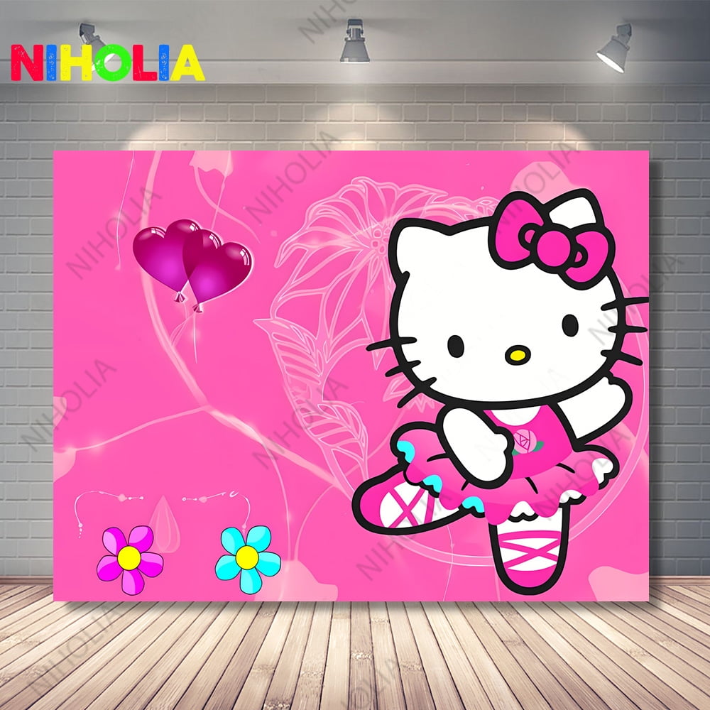 Yanluna Hello Kitty Banner Girls Photo Backdrop Kids Birthday Party ...