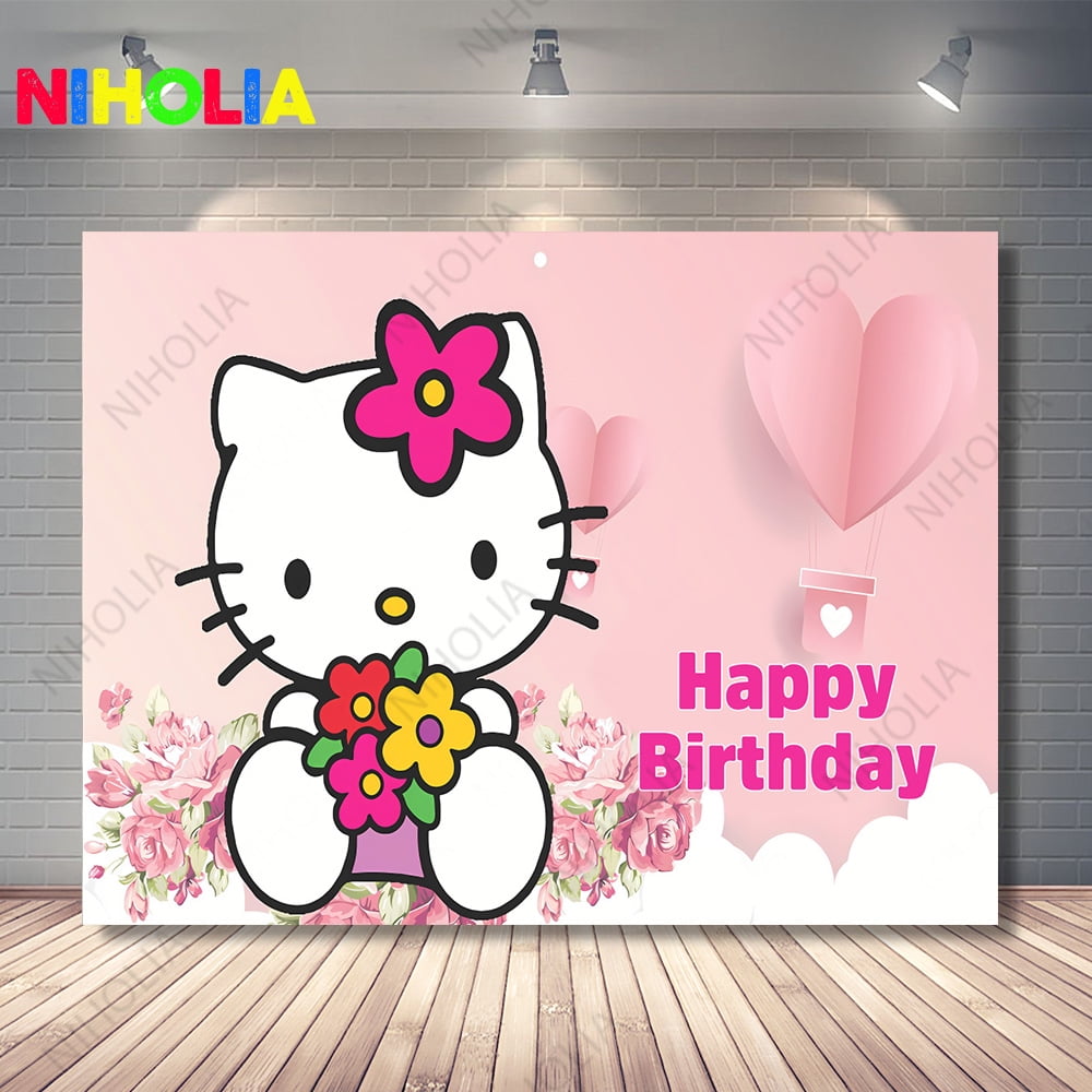 Yanluna Hello Kitty Banner Girls Photo Backdrop Kids Birthday Party ...