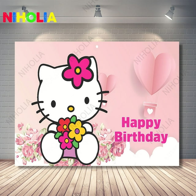 Yanluna Hello Kitty Banner Girls Photo Backdrop Kids Birthday Party ...