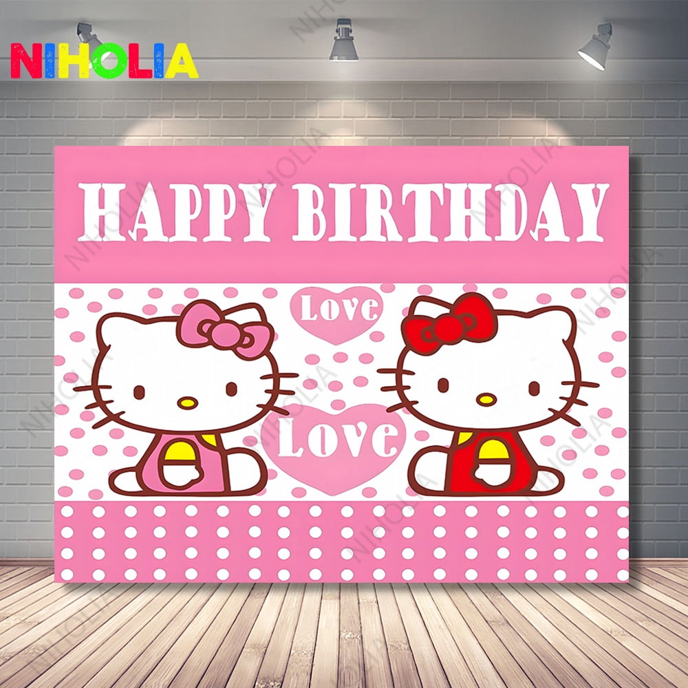 Yanluna Hello Kitty Banner Girls Photo Backdrop Kids Birthday Party ...
