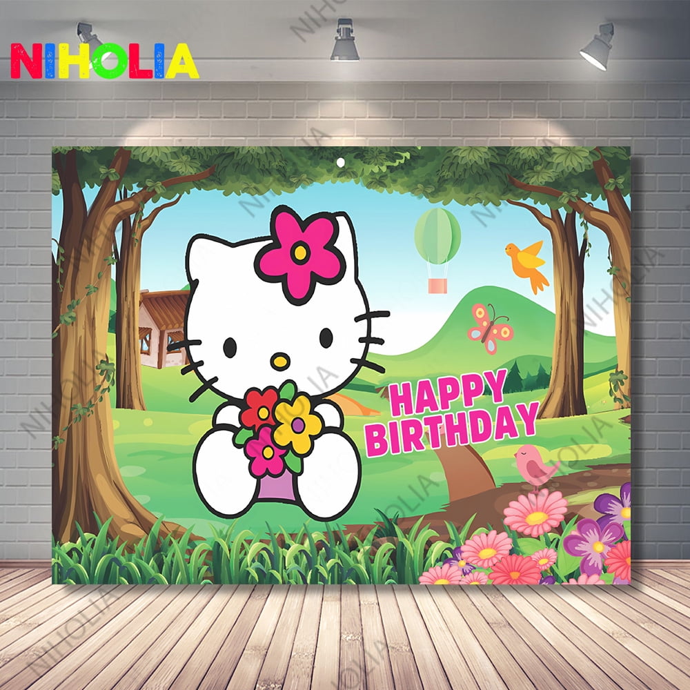 Yanluna Hello Kitty Banner Girls Photo Backdrop Kids Birthday Party ...