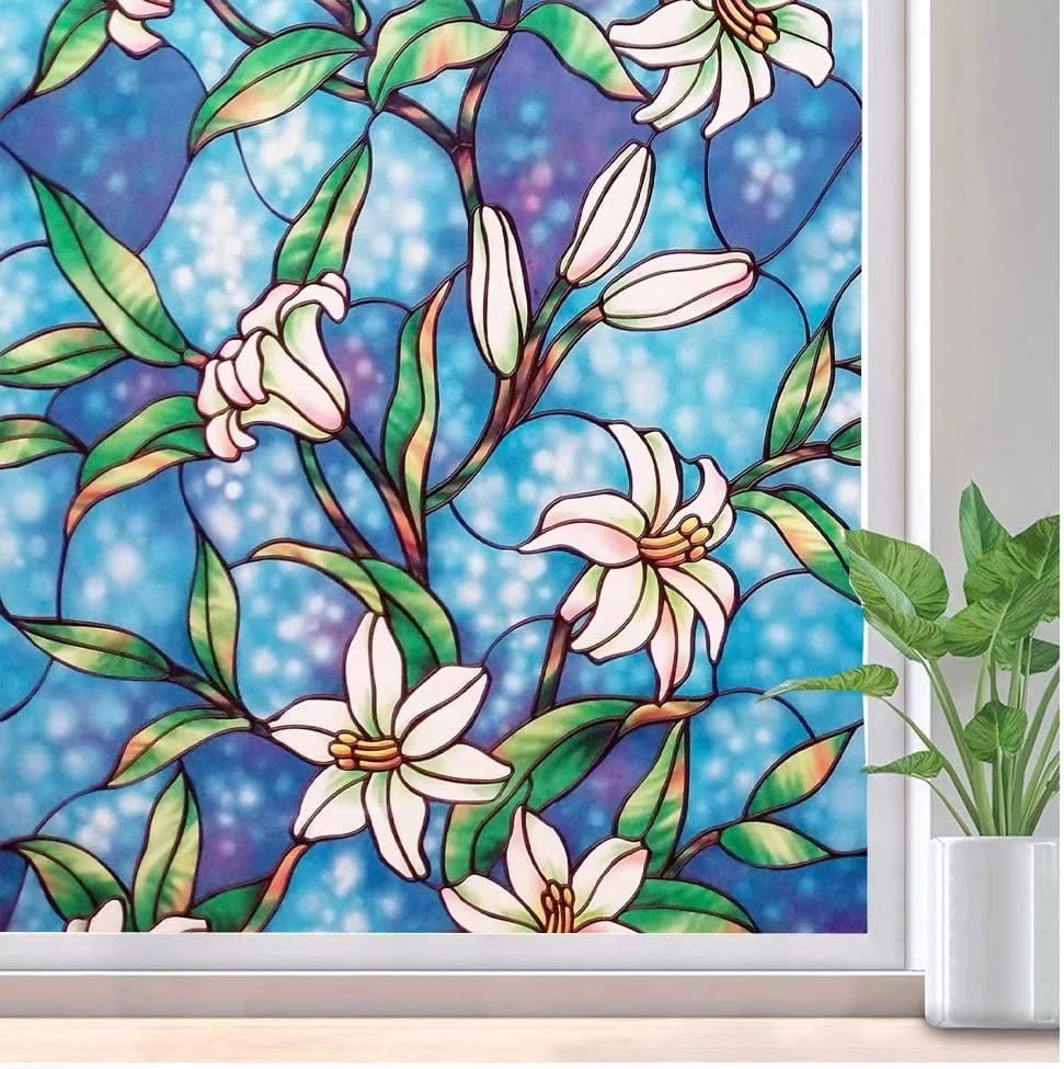 Yanluna Privacy Window Film Stained Glass Window Film Non-Adhesive ...