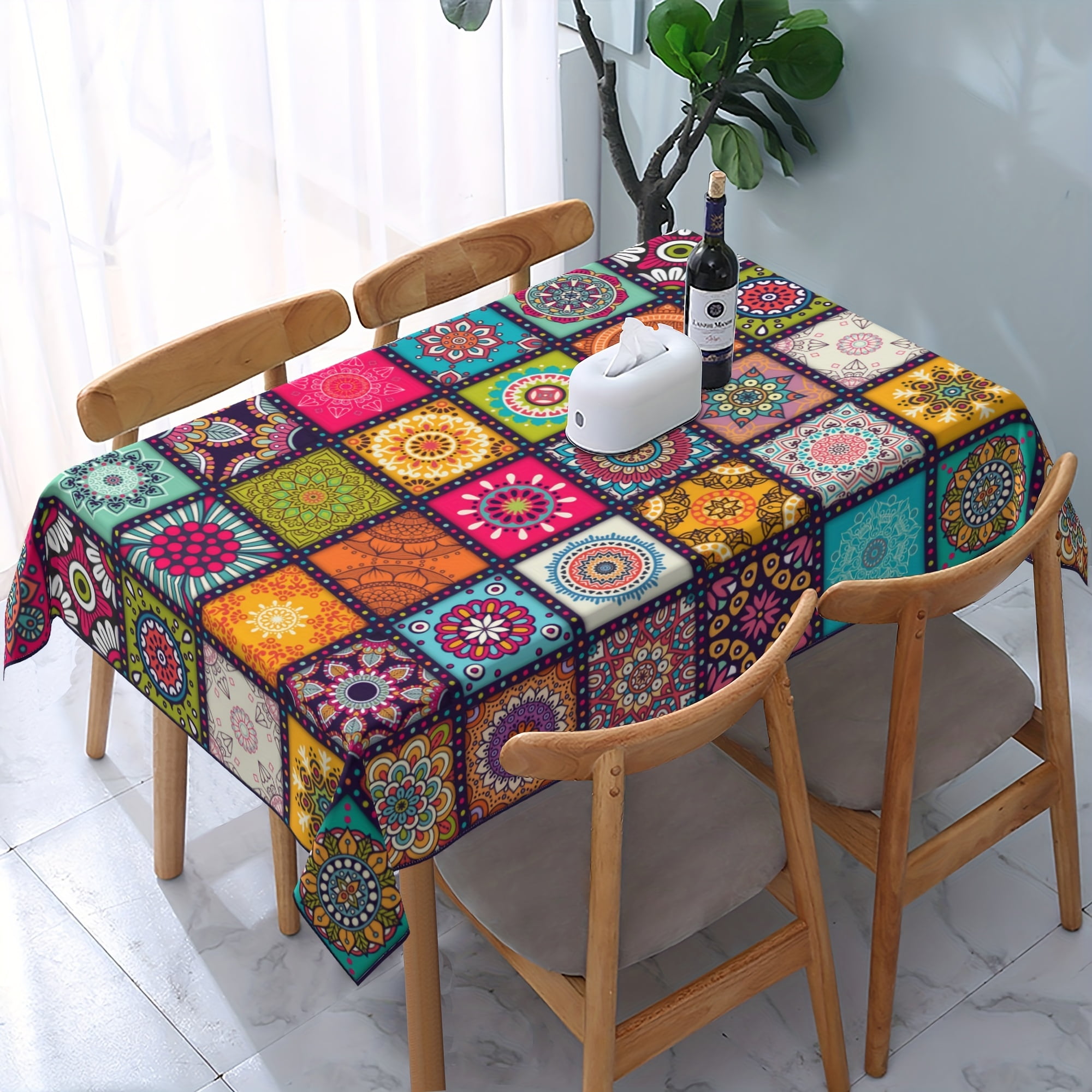 Yanluna Rectangle Polyster Tablecloth Mandala Bohemian Circular ...