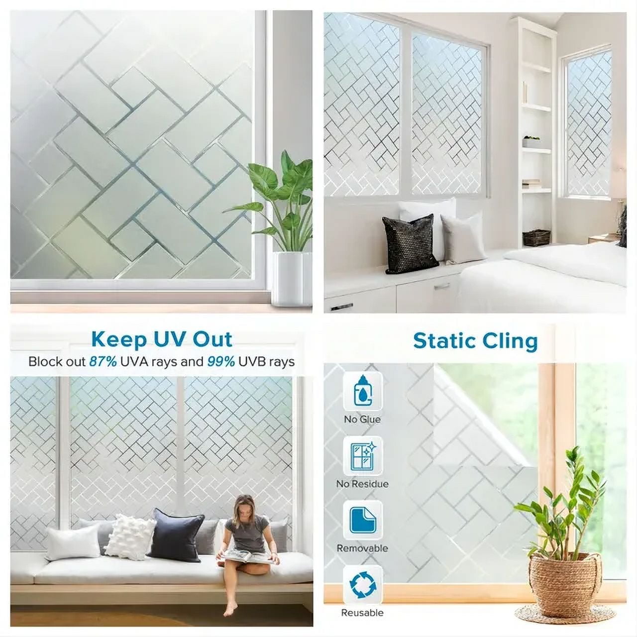 Yanluna Window Privacy Film Frosted Glass Window Film Static Cling UV ...